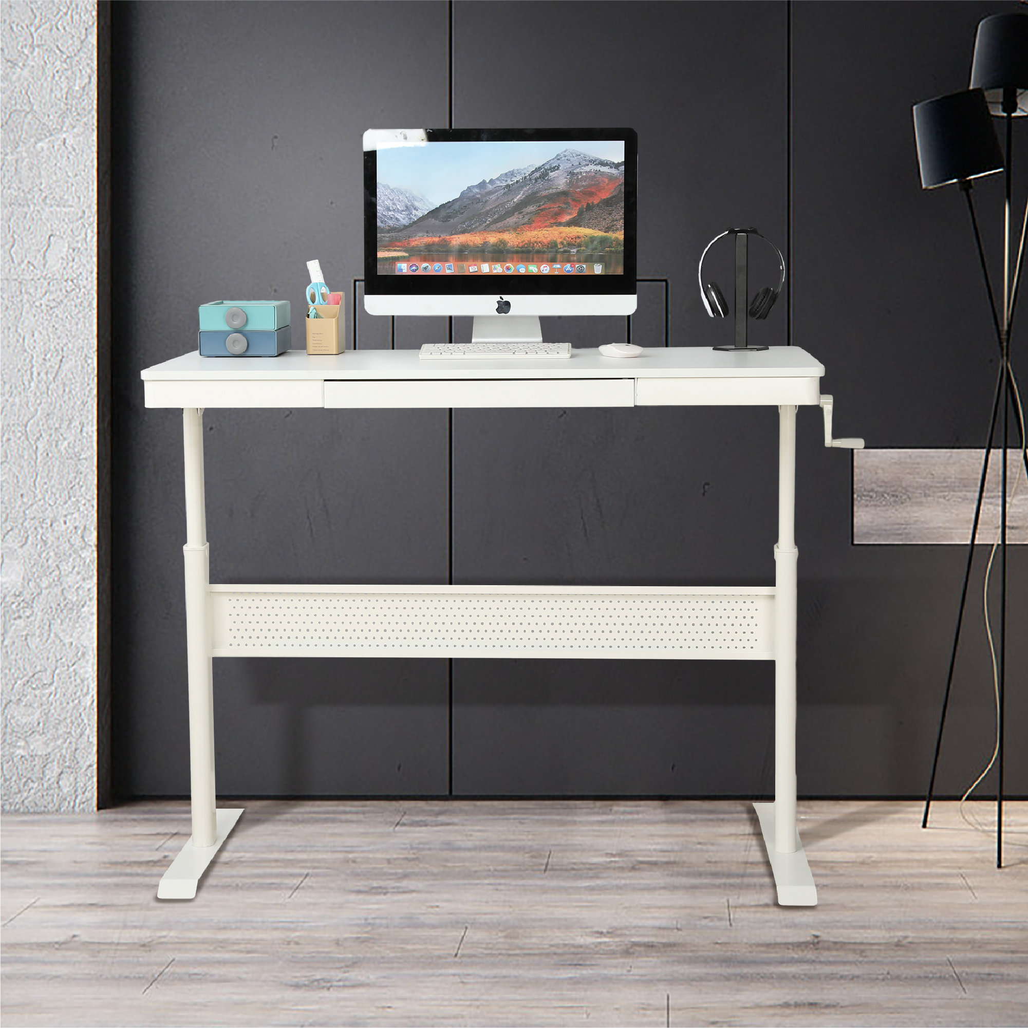 Latitude Run® Standing Desk With Metal Drawer,48 X 24 Inches Adjustable ...