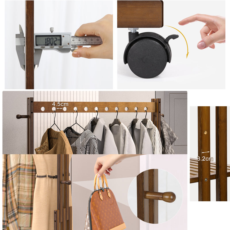 Rebrilliant Lurean 40.94'' Solid Wood Rolling Clothes Rack | Wayfair