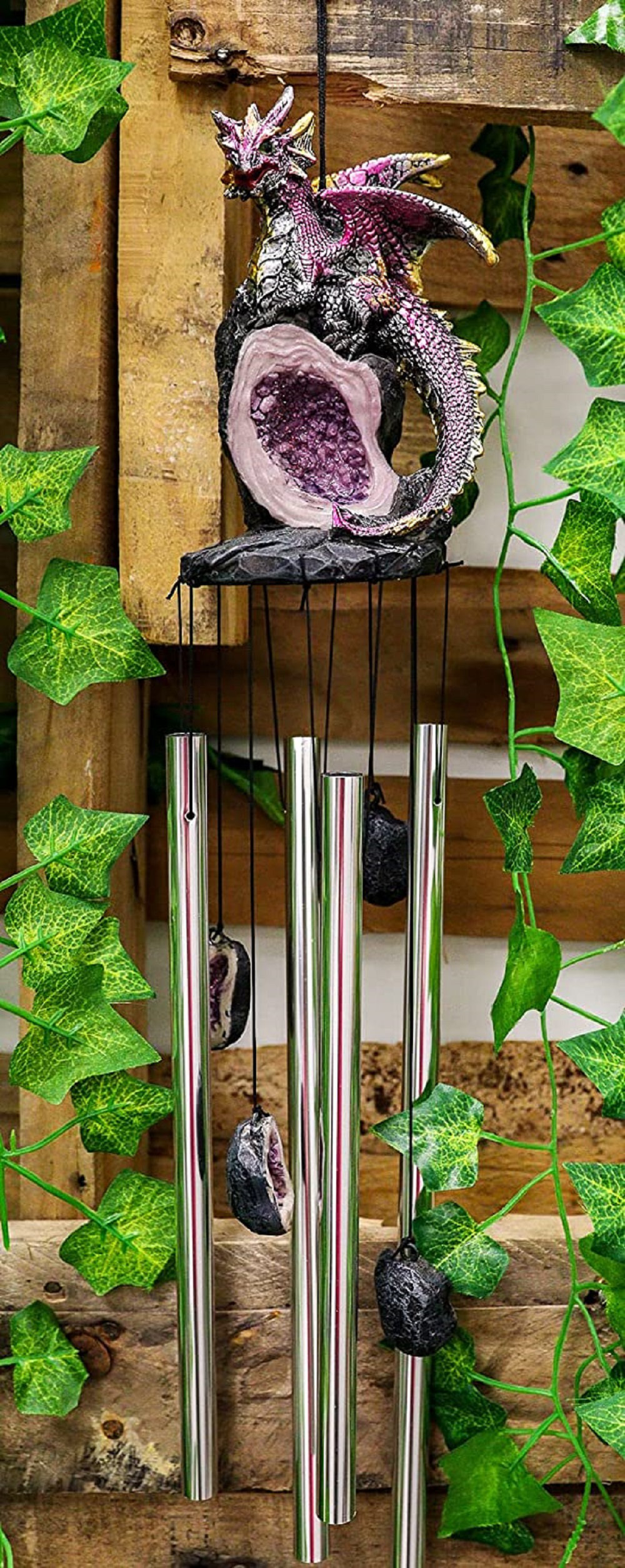 Trinx Medieval Purple Dragon Guarding Topaz Crystal Geode Rock Figurine ...