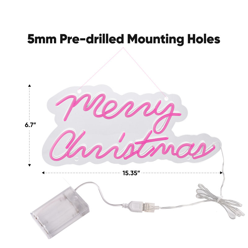 The Holiday Aisle® Jehovany 6.7'' Merry Christmas LED Neon Sign ...