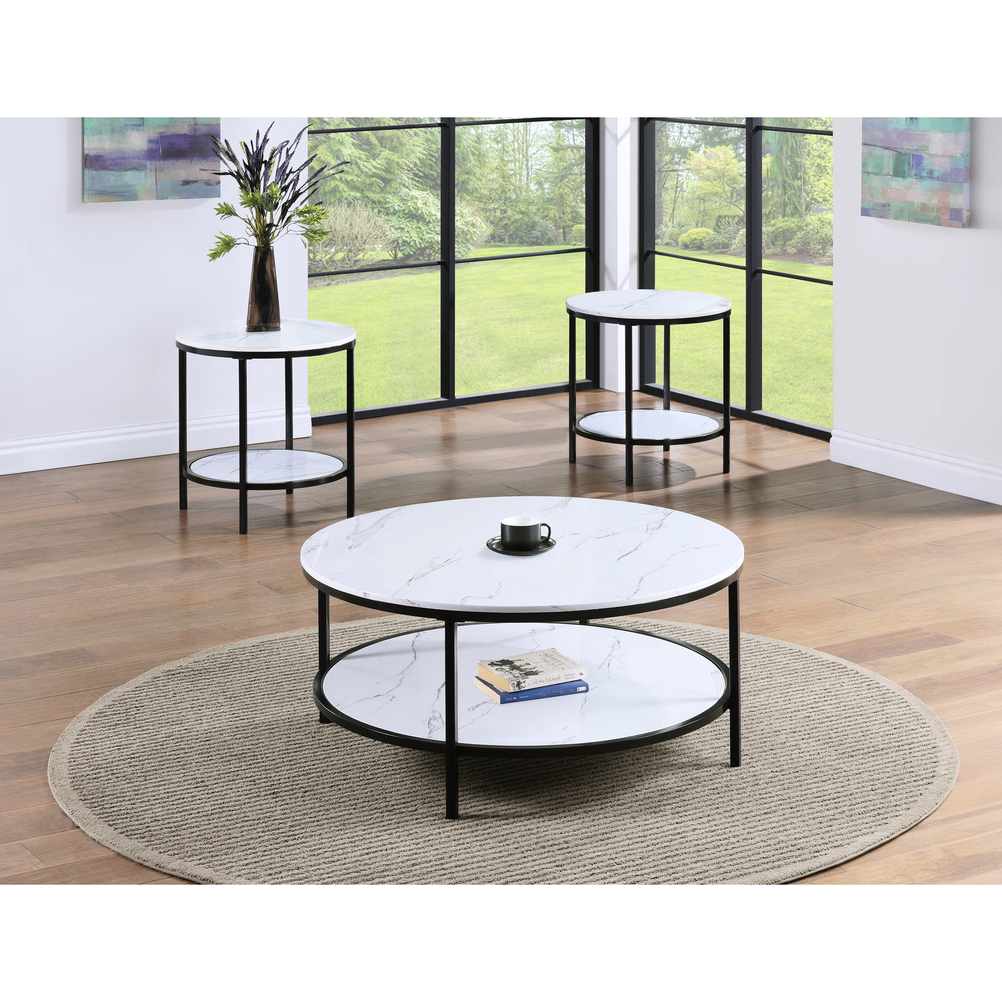Latitude Run® Akash Contemporary 3Pc Cocktail : 1X Round Coffee Table ...