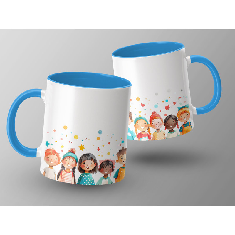 East Urban Home Kids Drawing Style 11oz Accent Mugs – White Ceramic ...
