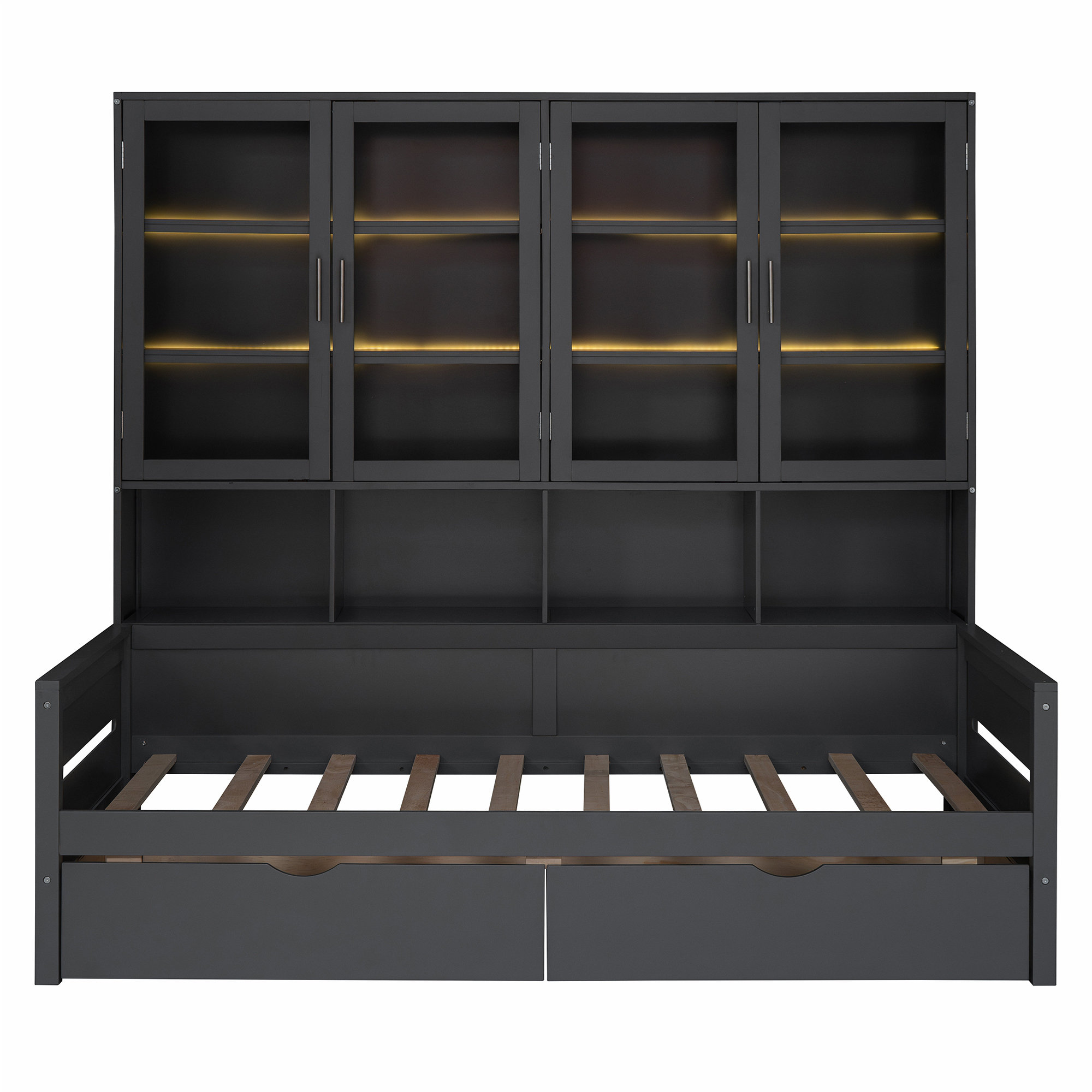 Winston Porter Wooden Daybed with Glass-Door Storage Cabinets | Wayfair