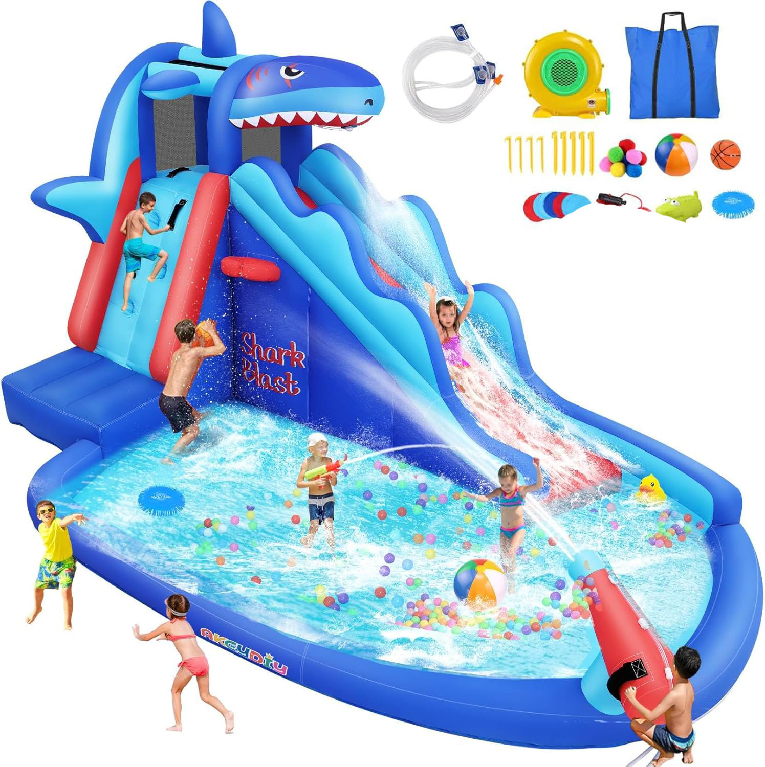 Homdox 15.6' ×6.7' Inflatable Water Slides With Pool,Climbing Wall ...