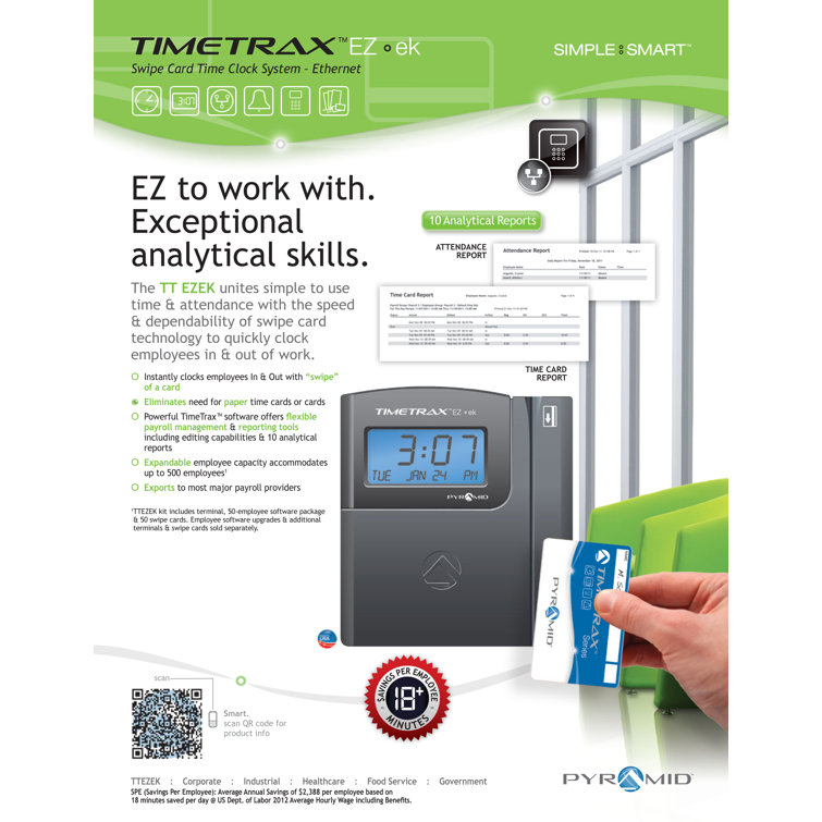 Pyramid Time Trax EZ Ethernet Swipe CardTime Clock and Attendance ...