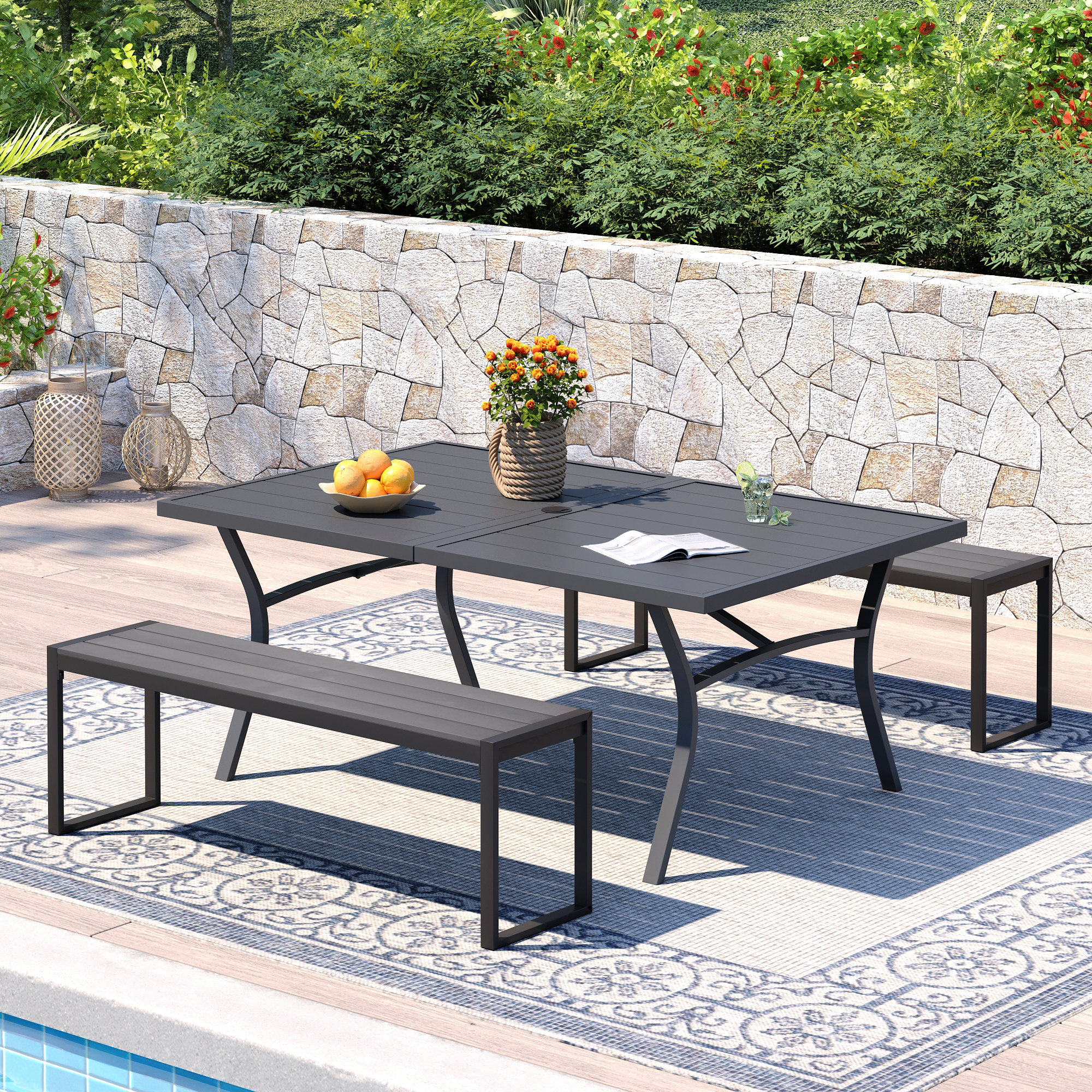 Lark Manor™ Rectangular Dining Table and Faux Wood Benches & Reviews ...