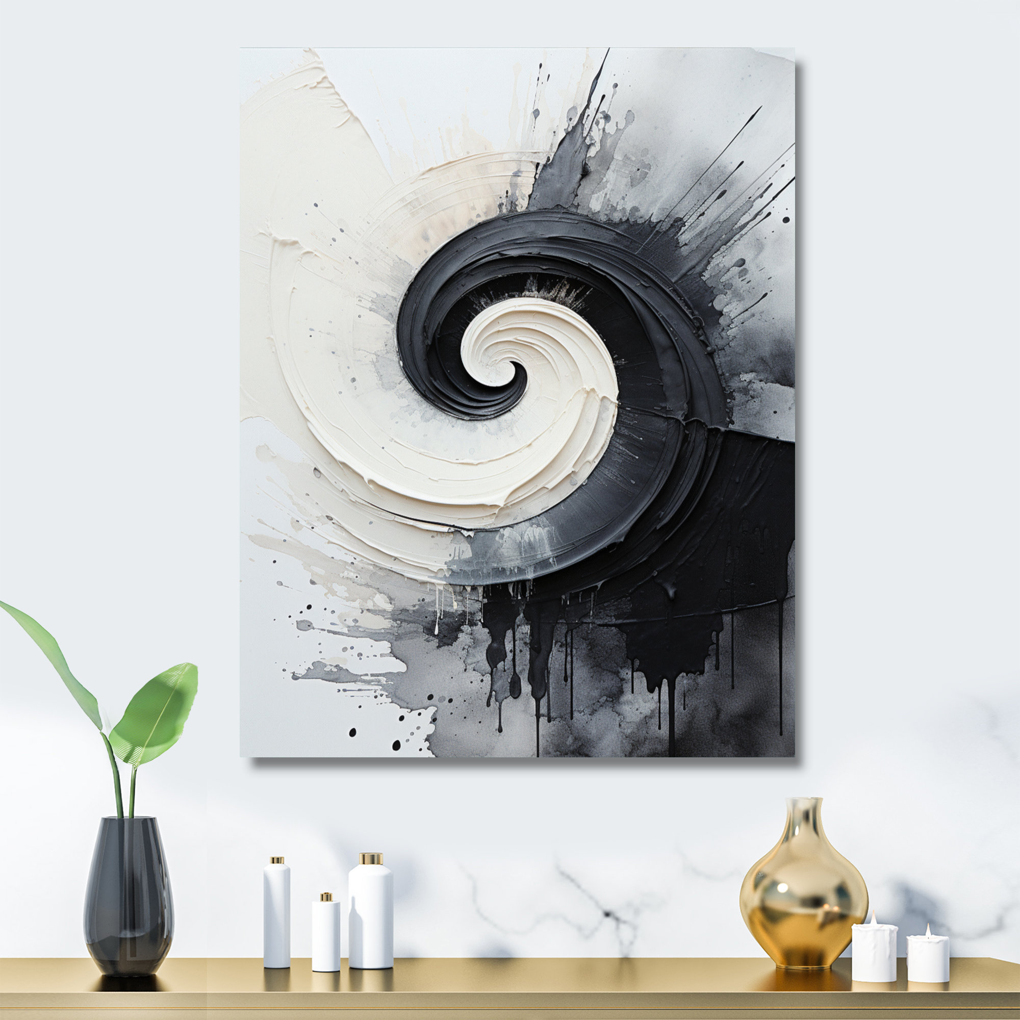 Ivy Bronx Black And White Zen Spiral I - Abstract Spirals Metal Wall ...