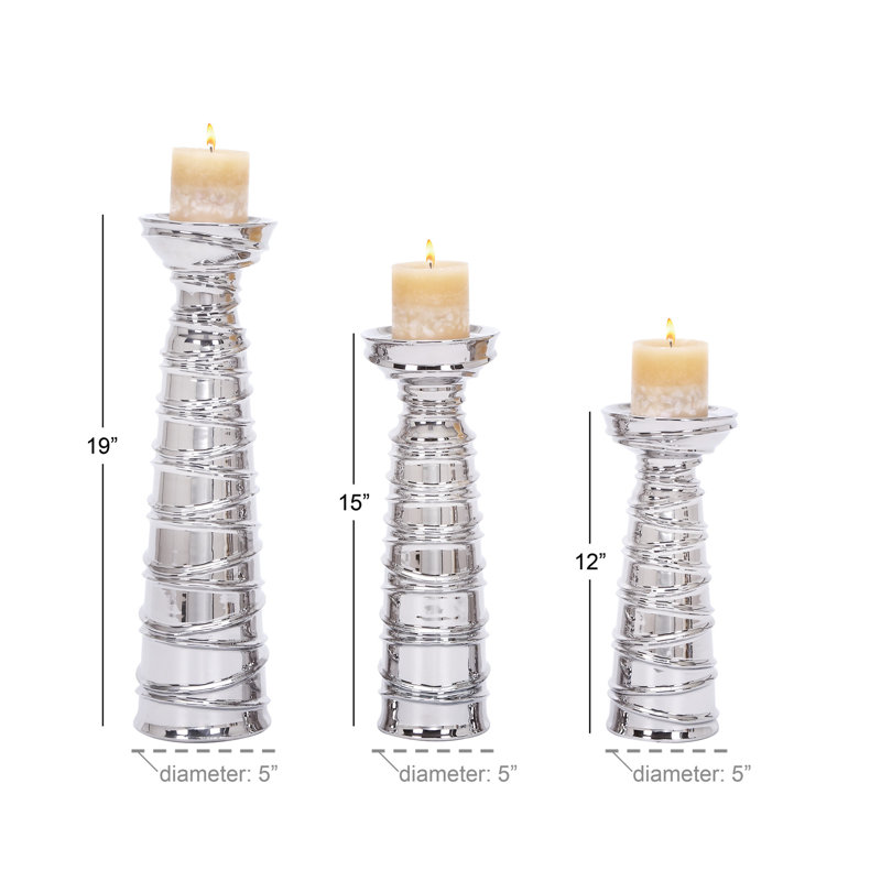 Mercer41 Ceramic Abstract Wrapped Decorative Silver Candle Holder Set ...