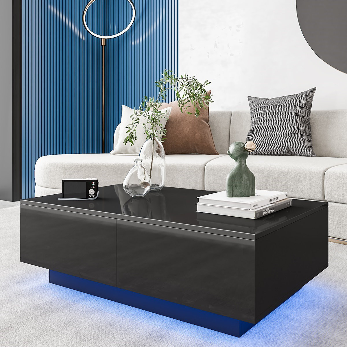 Ivy Bronx Gatewood Modern Coffee Table with RGB LED Lights & 4 Drawers ...