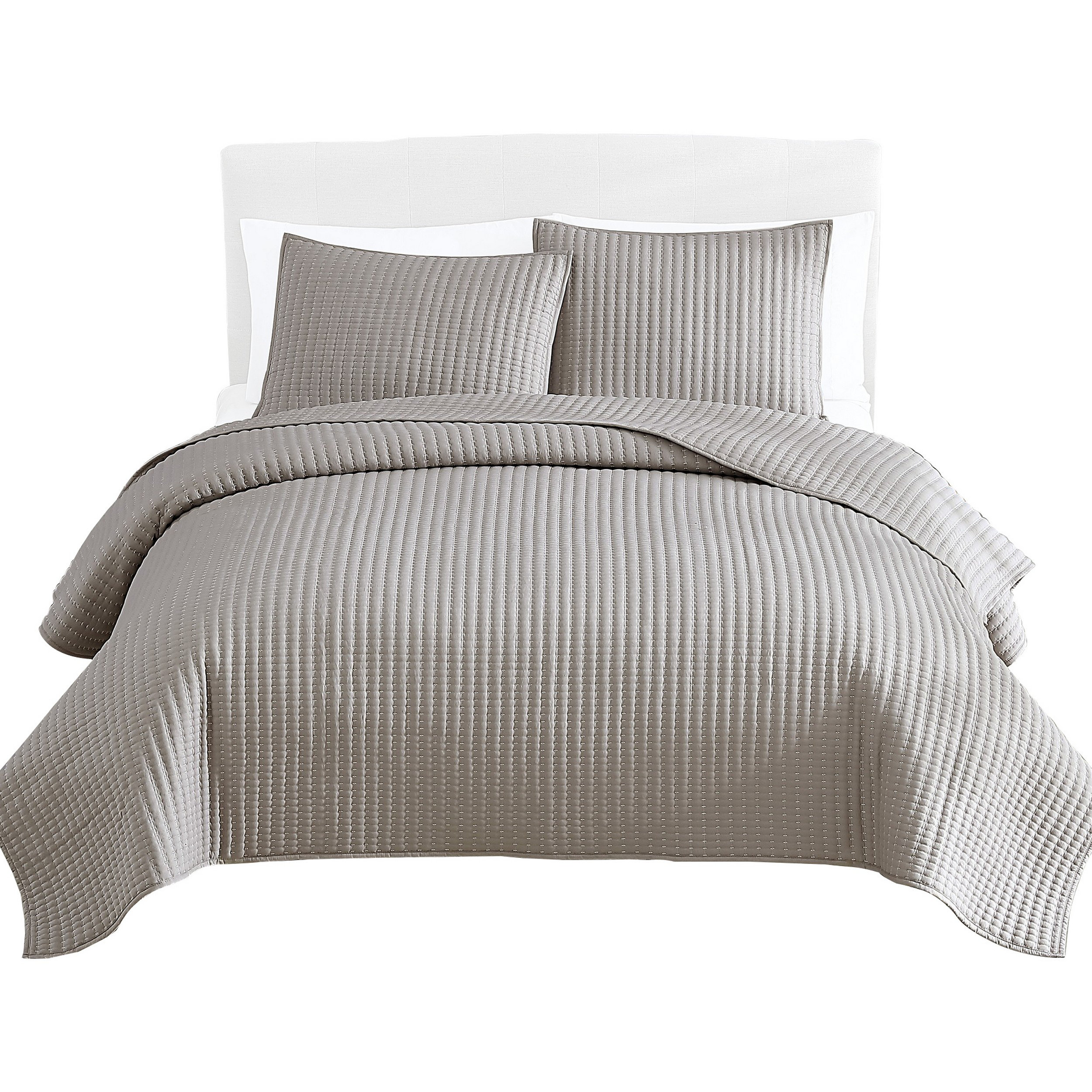 Benjara Tan Beige Microfiber 3 Piece Quilt Set | Wayfair