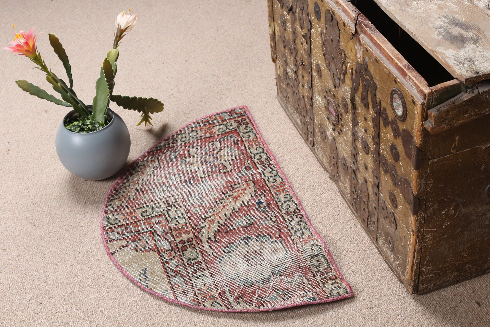 Bungalow Rose Charming Round Turkish Rug In Red Ideal For Small Spaces ...