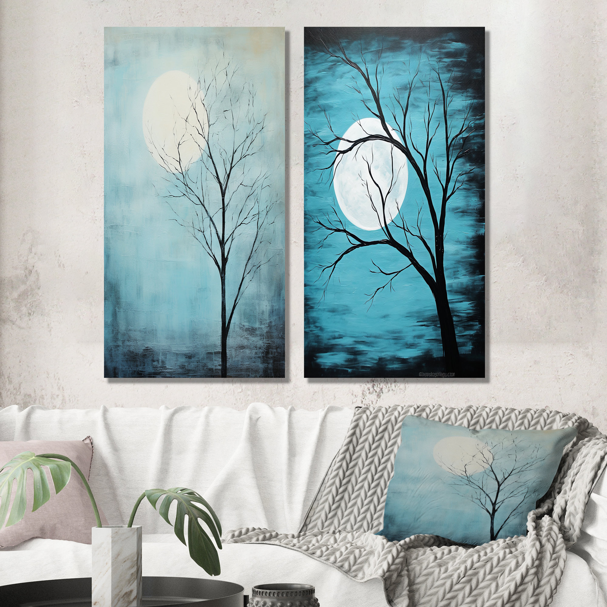 Winston Porter Blue Moon Tranquility - Moon Canvas Prints Set Of 2 ...