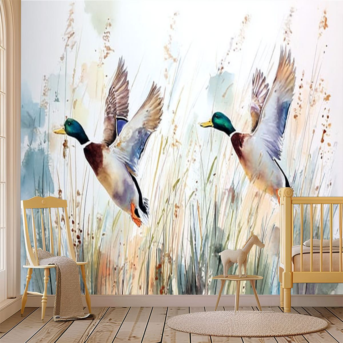 Dovecove Peel and Stick Wallpaper Wall Mural Watercolor Duck Mallard ...