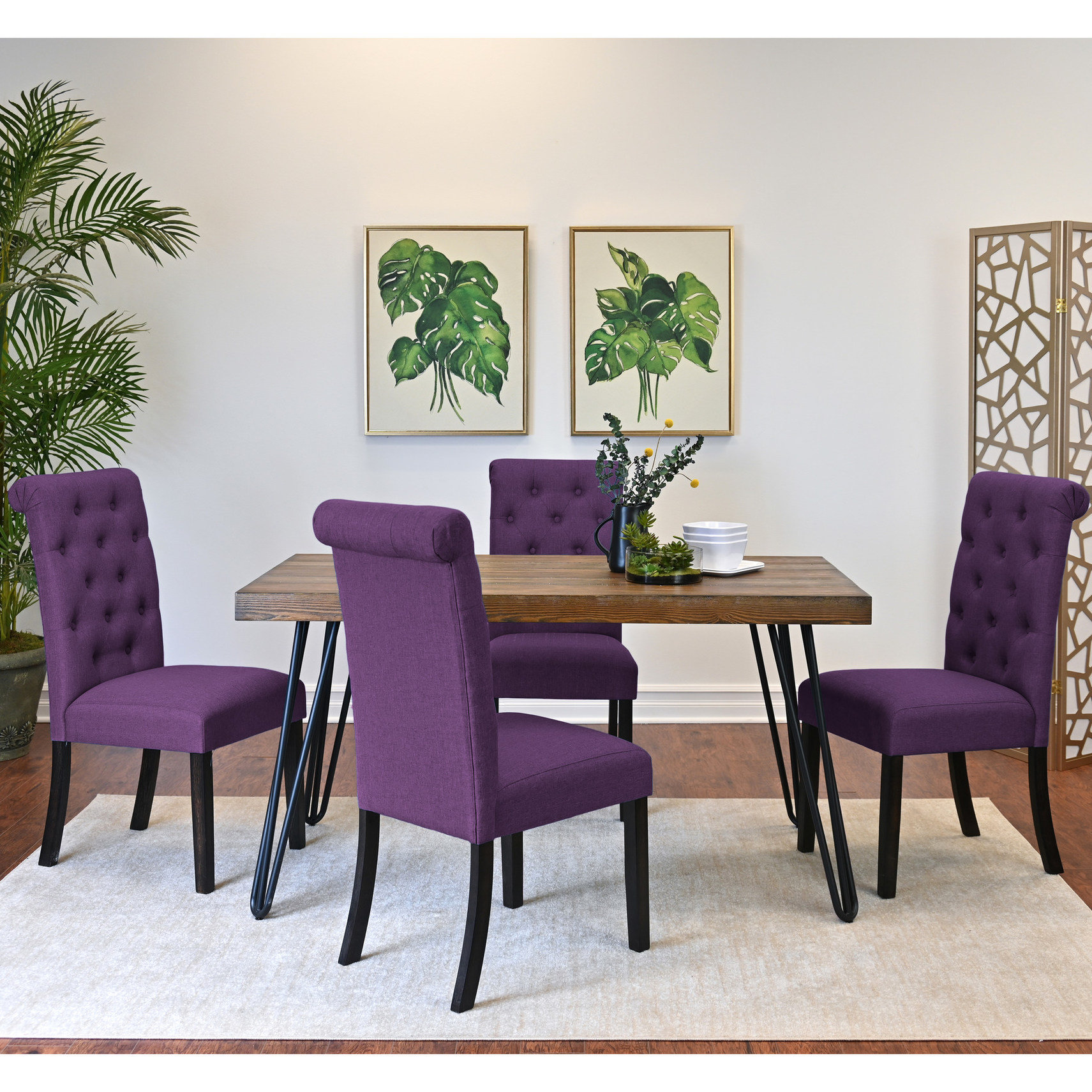 17 Stories Contemporary Dining , Rectangular Hairpin Table, 4 Dark ...