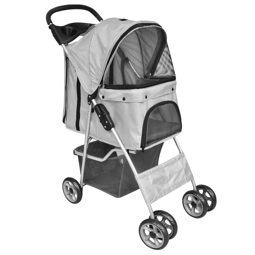 vidaXL Pet Stroller Grey PVC & polyester fiber Medium Foldable ...