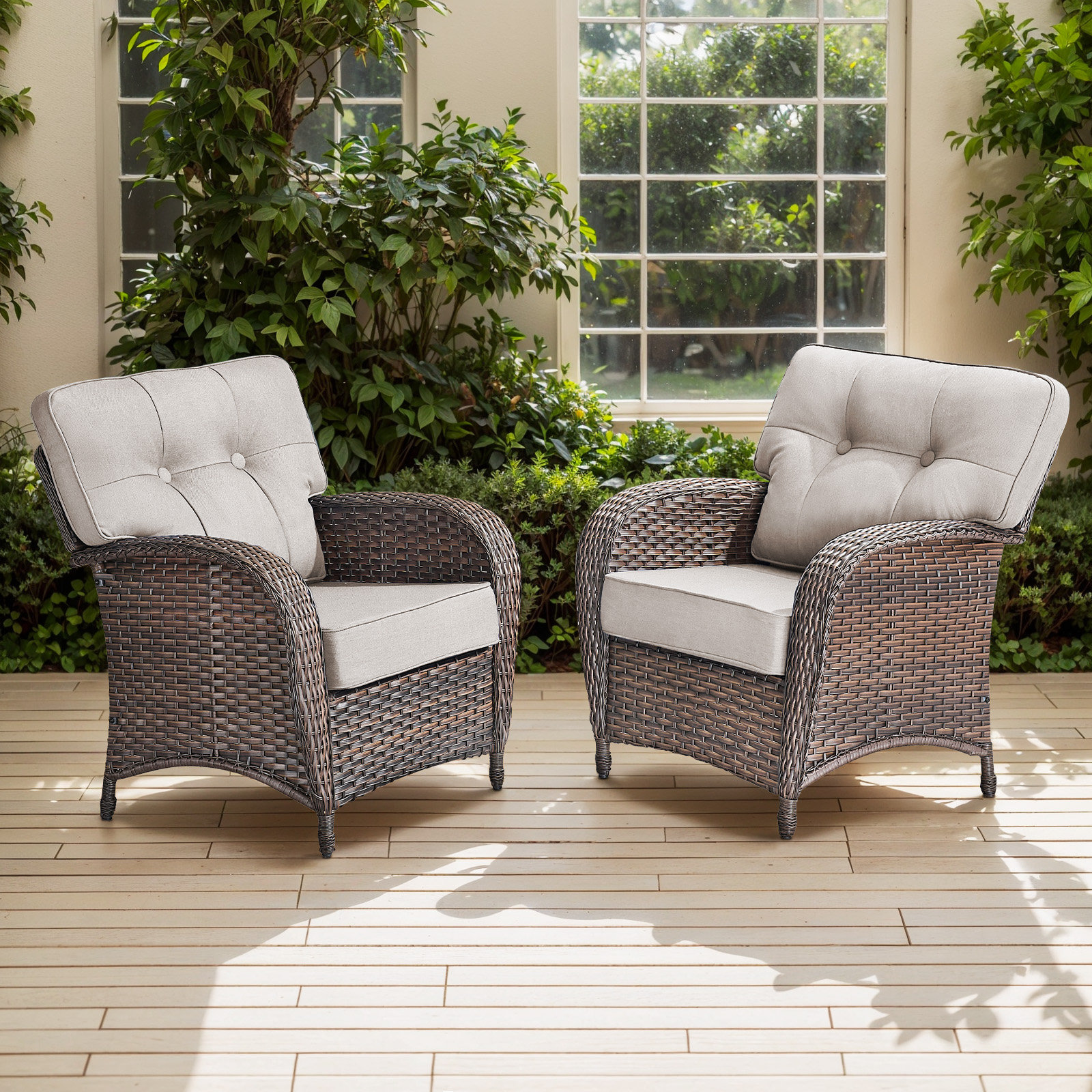 Red Barrel Studio All-Weather Wicker Lounge Chairs With T-Back Cushions ...