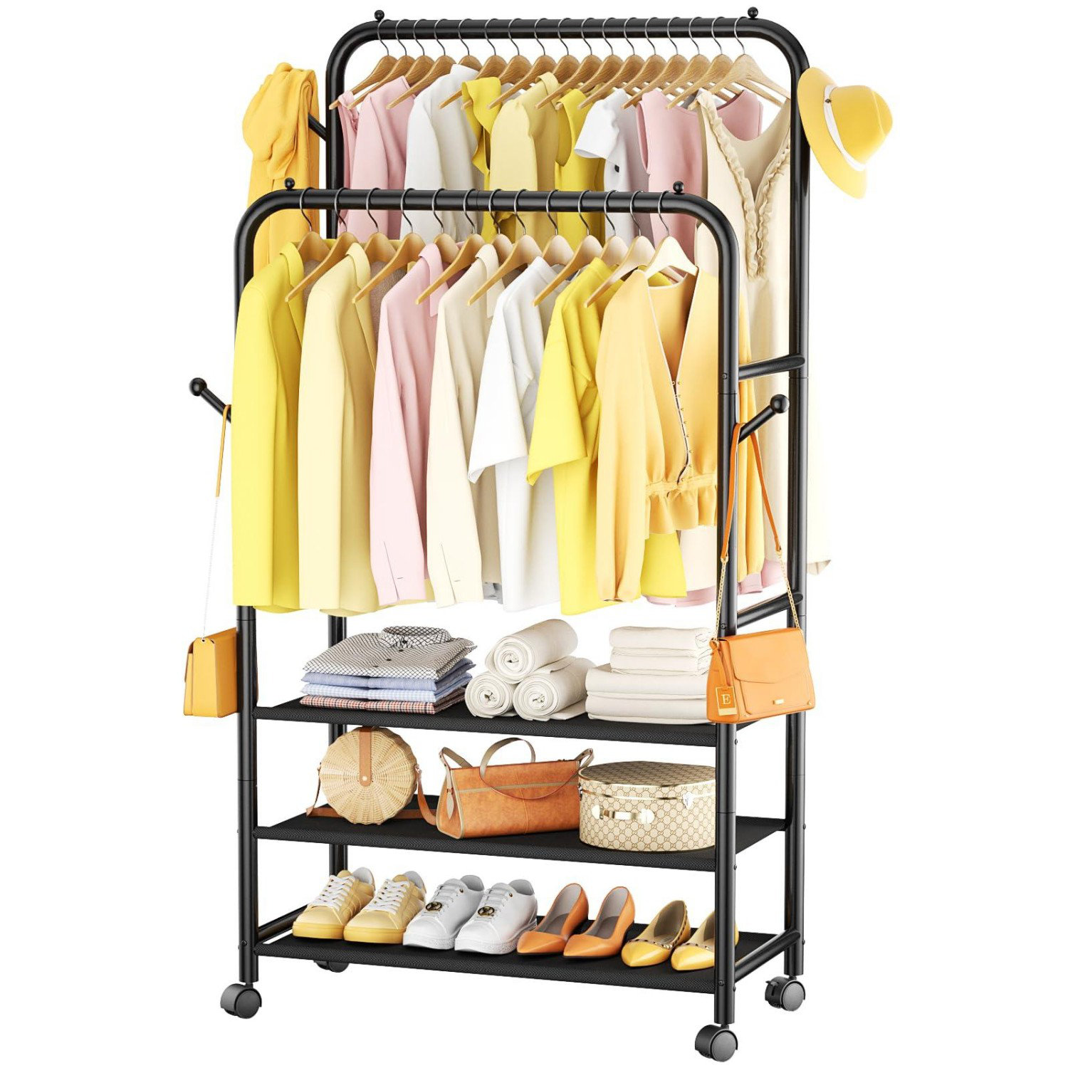 Latitude Run® Clothes Rack, Portable,Rolling Garment Rack, Sturdy Metal ...