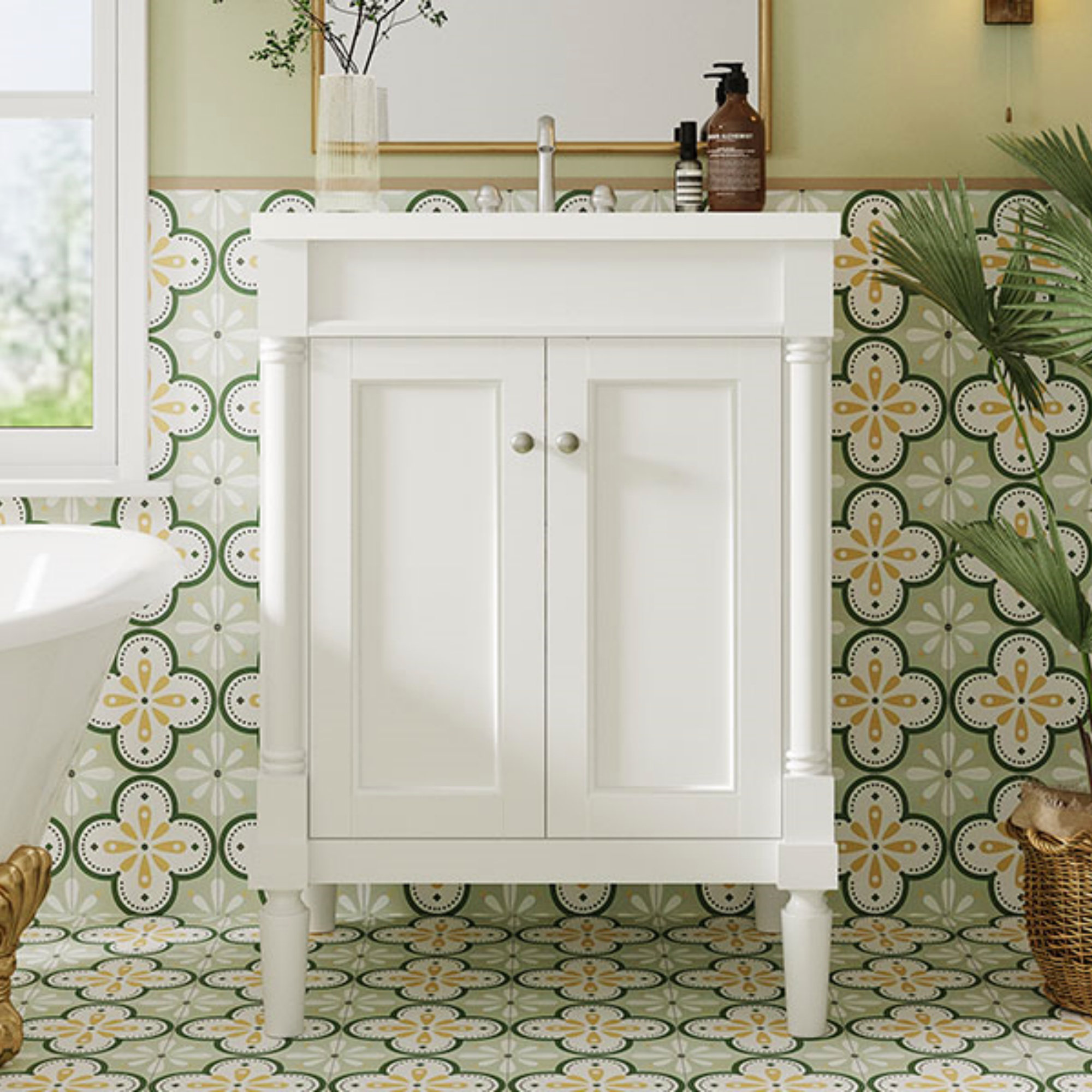 Charlton Home® 24'' Bathroom Vanity With Top Sink, 2-Tier Modern ...