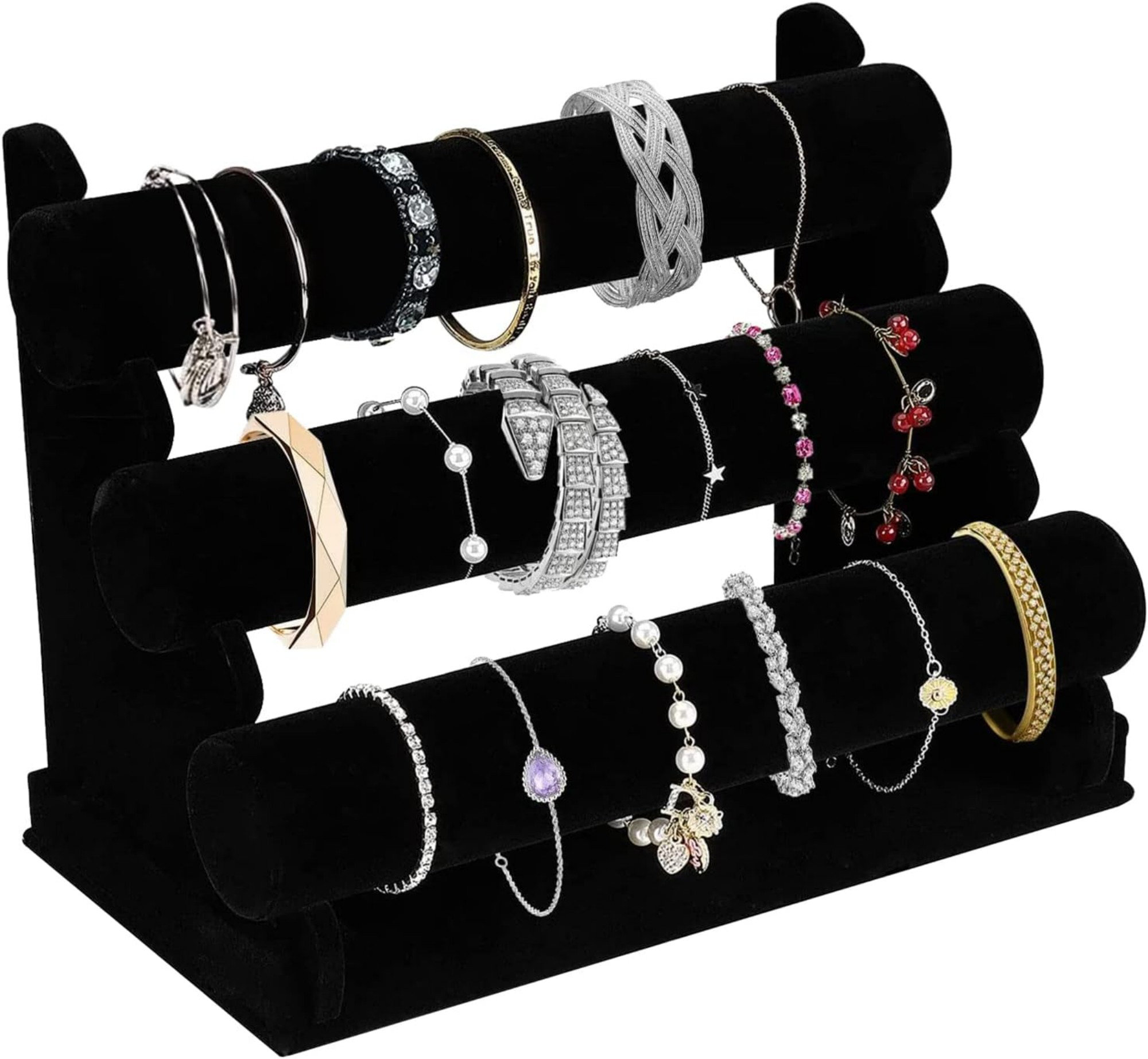 Latitude Run® Velvet Bracelet Holder With 3 Tier Rack, Black Detachable ...