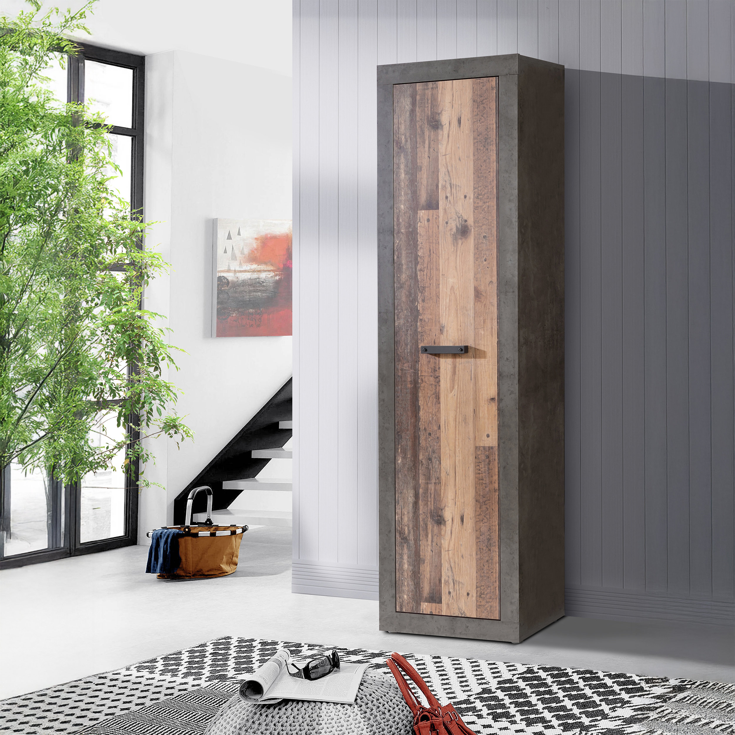 Borough Wharf Rustic wardrobe with 1 door, coat rail, coat closet ...