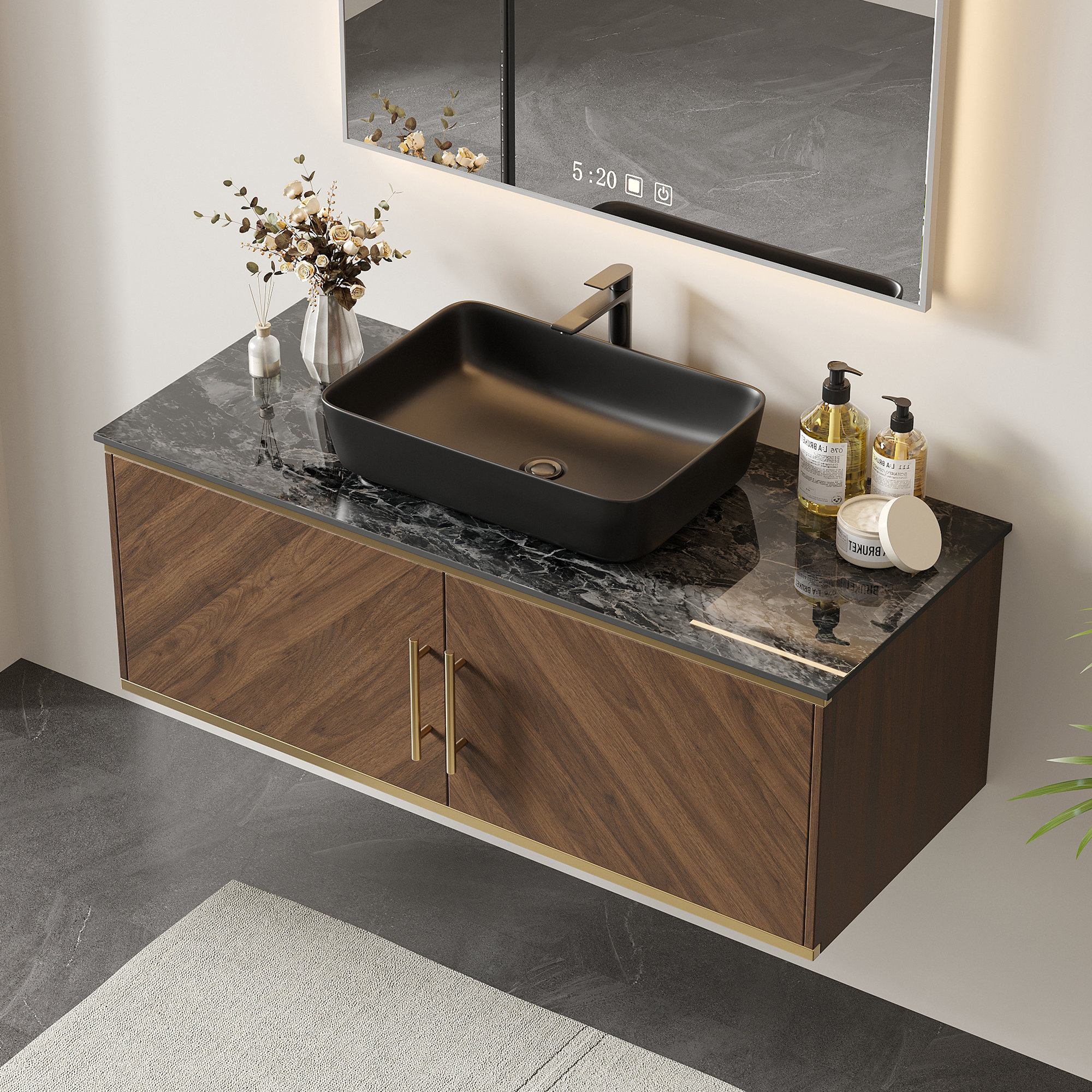 Ebern Designs Meuble-lavabo moderne de 47,24 po avec plateau en pierre ...
