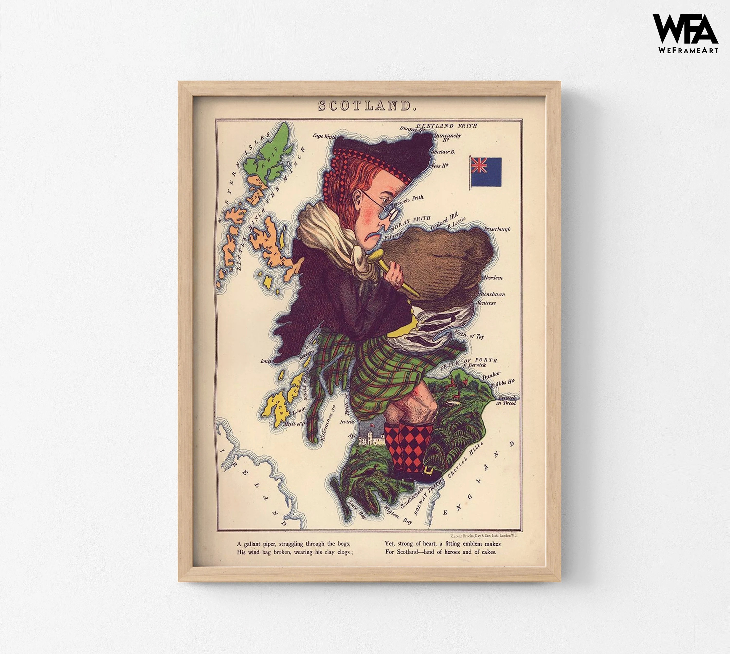 WeFrameArt Anthropomorphic Map Of Scotland, Caricature Map Of Scotland ...