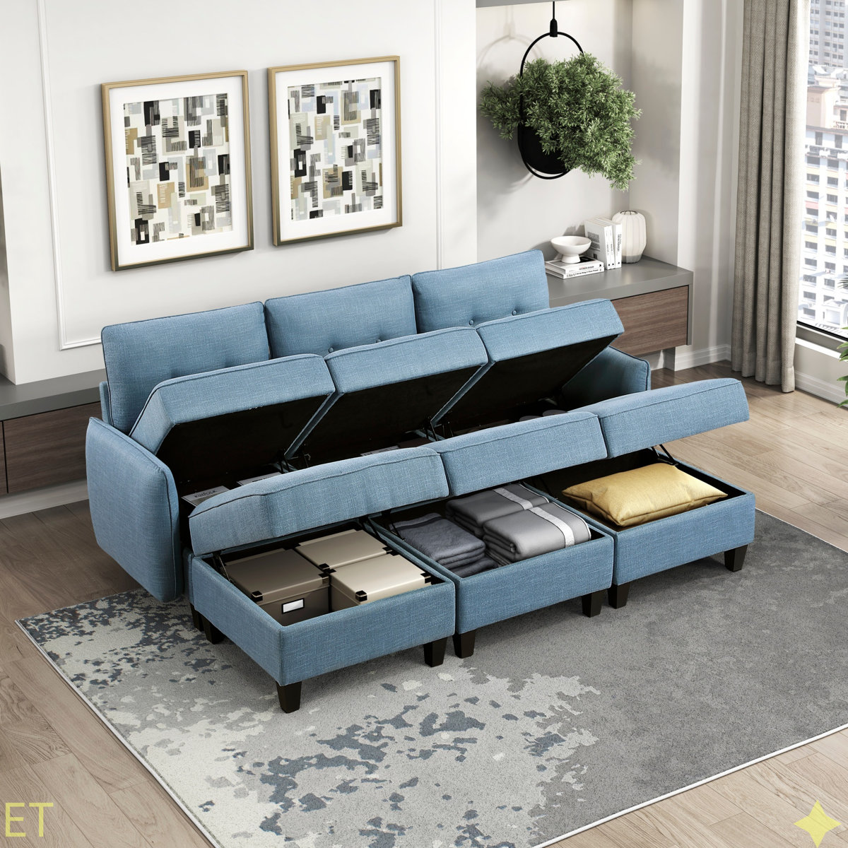 Latitude Run® Living Room Furniture One-Arm Chair Blue Tufted Solid ...