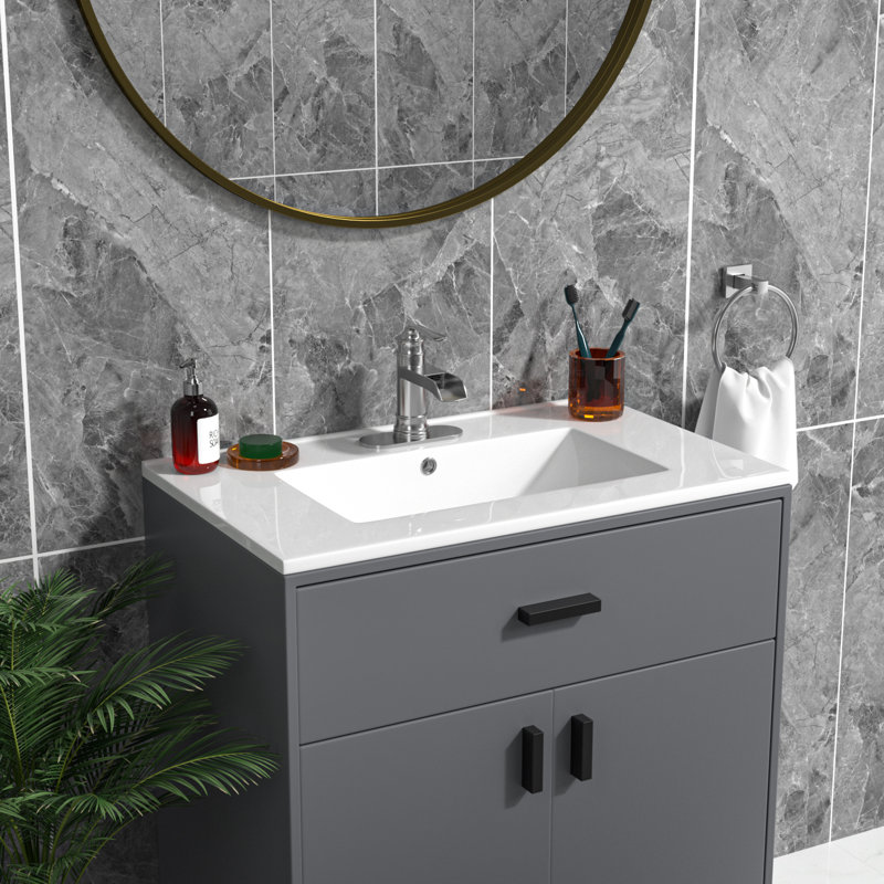 Sarlai 30" White Ceramic Rectangular Single Bathroom Vanity Top with ...