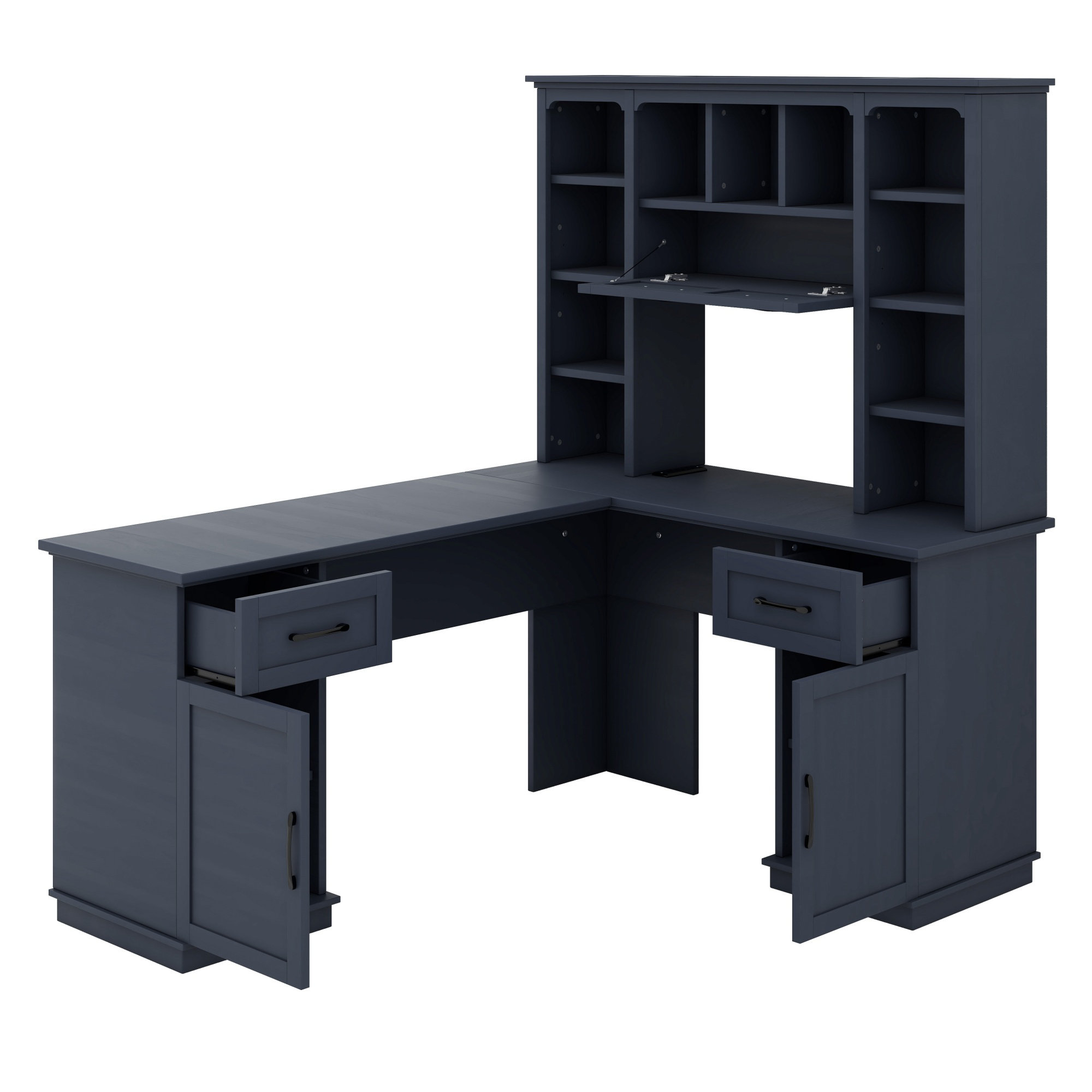 Latitude Run® L-Shaped Computer Desk With Cabinets And Drawers, Open ...