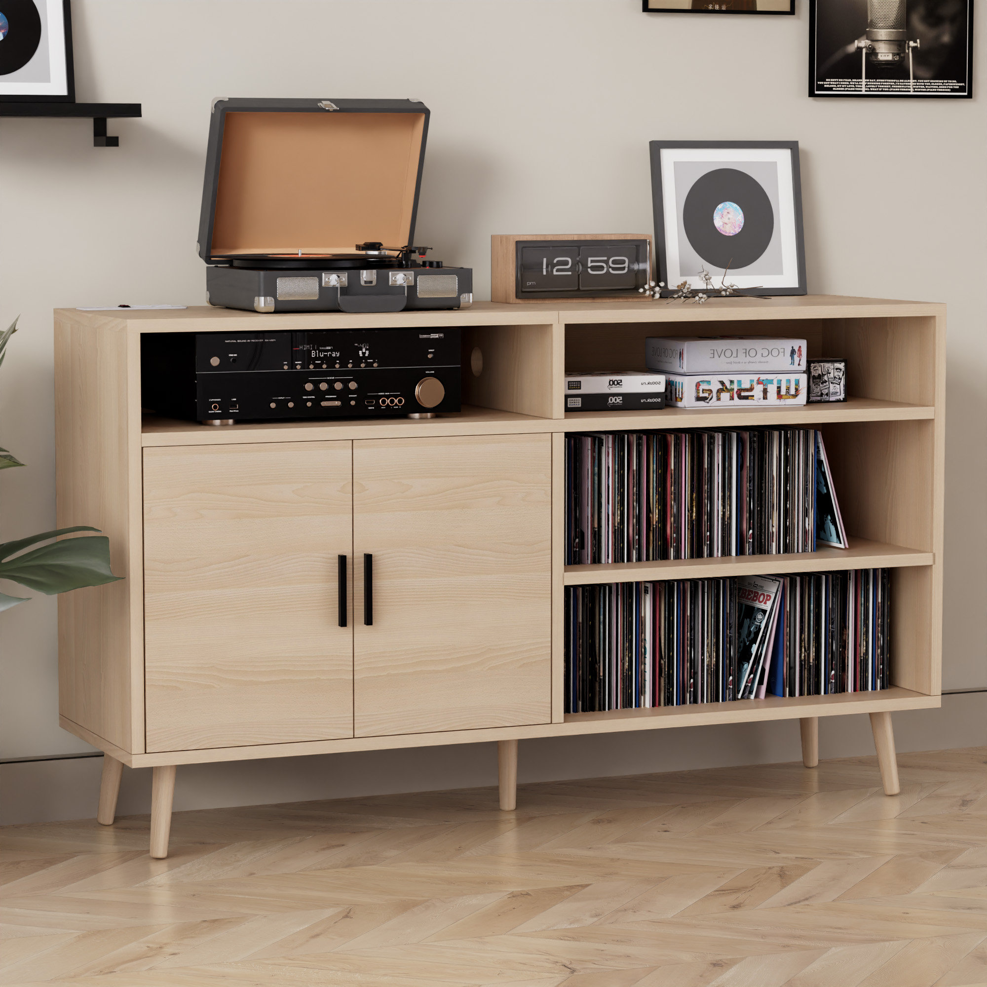 George Oliver Vinyl Record Storage Cabinet Holds Up To 500 Albums ...