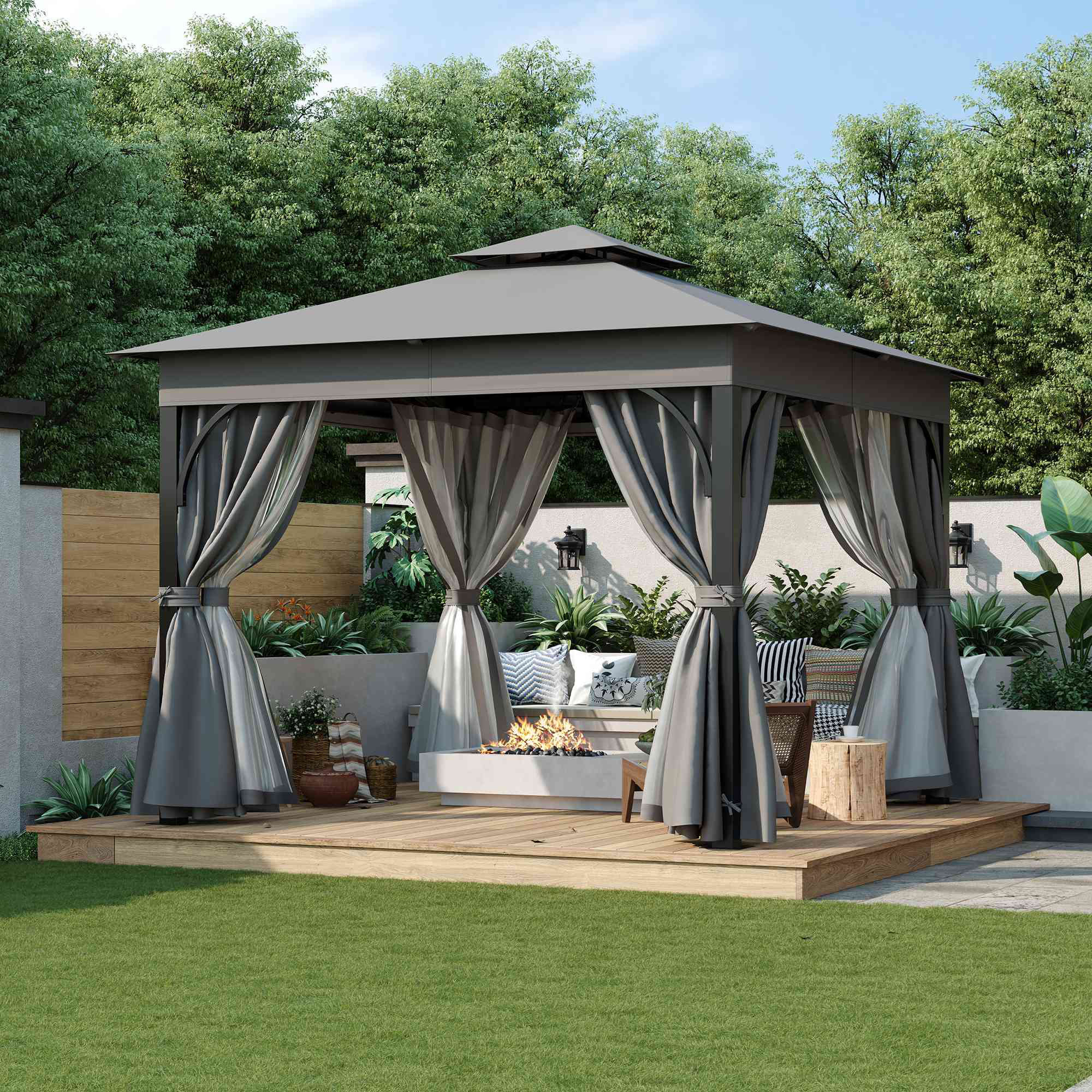 MJ RENOVATION GROUP LLC Terrace gazebo with mosquito net and privacy ...