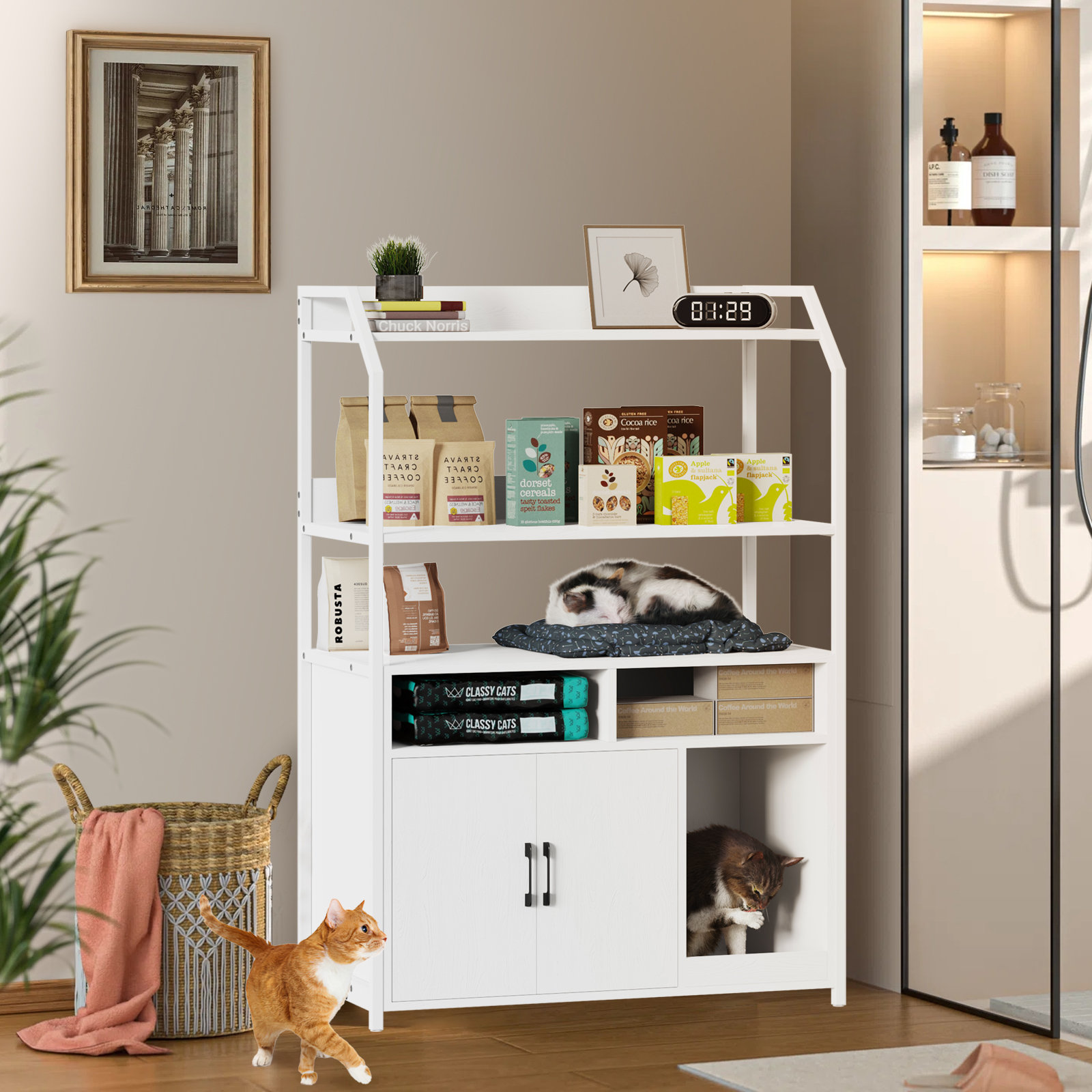 Tucker Murphy Pet™ Litter Box Enclosure With 3 Shelves And Doors, Large ...