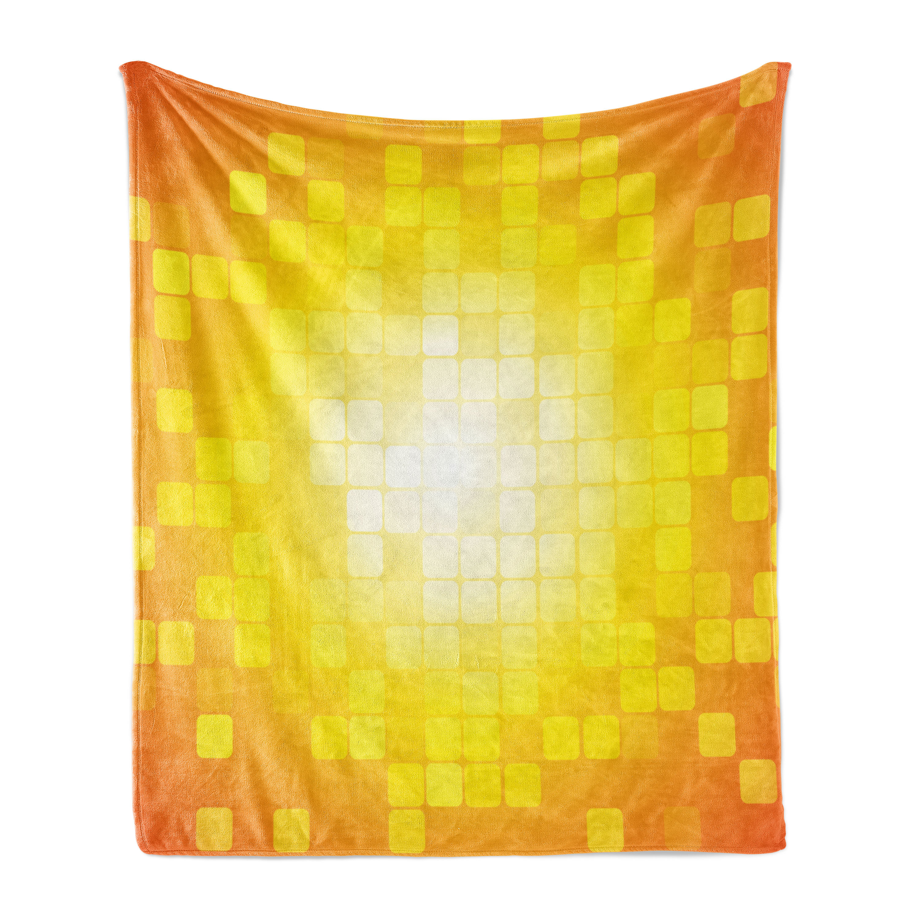 Ambesonne Yellow Fleece Throw Blanket Retro Pixel Art Squares Orange ...