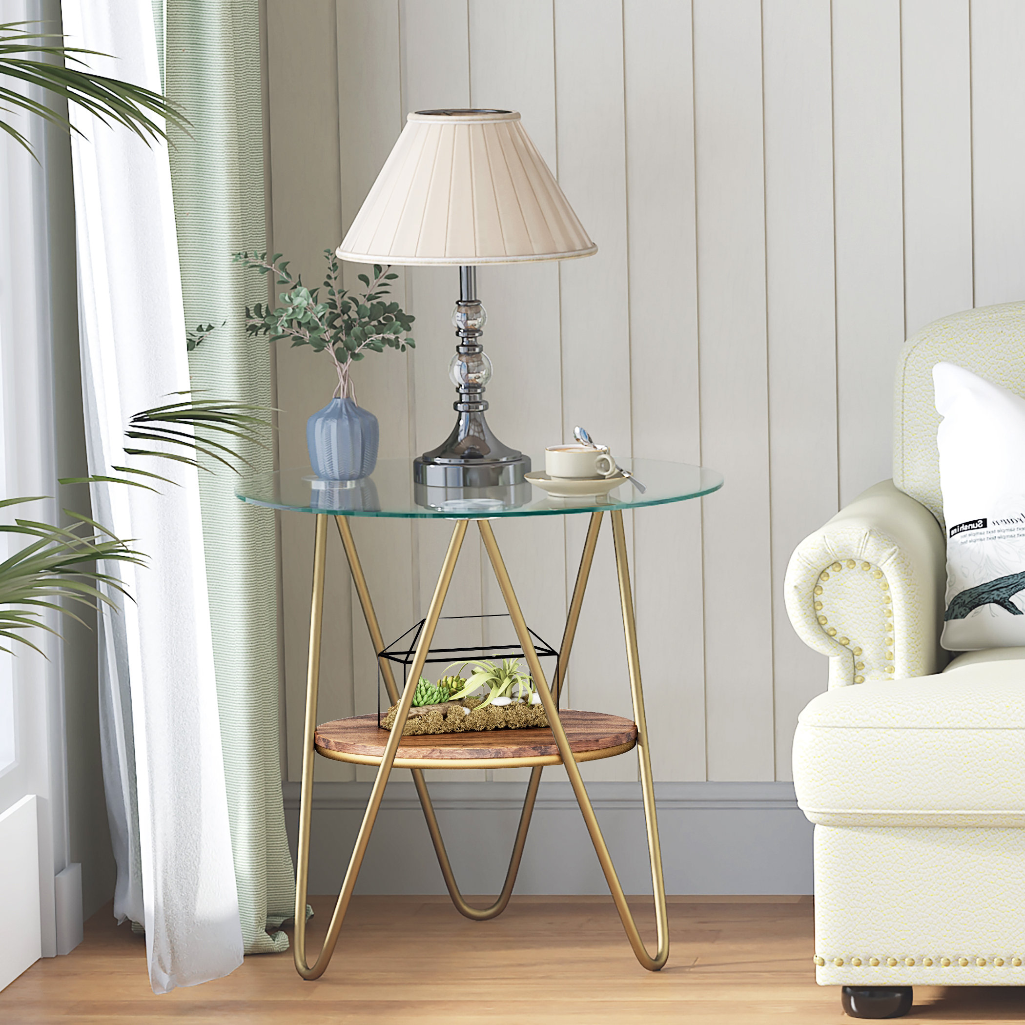 Mercer41 Round Side Table, Glass End Table with Storage Shelves | Wayfair