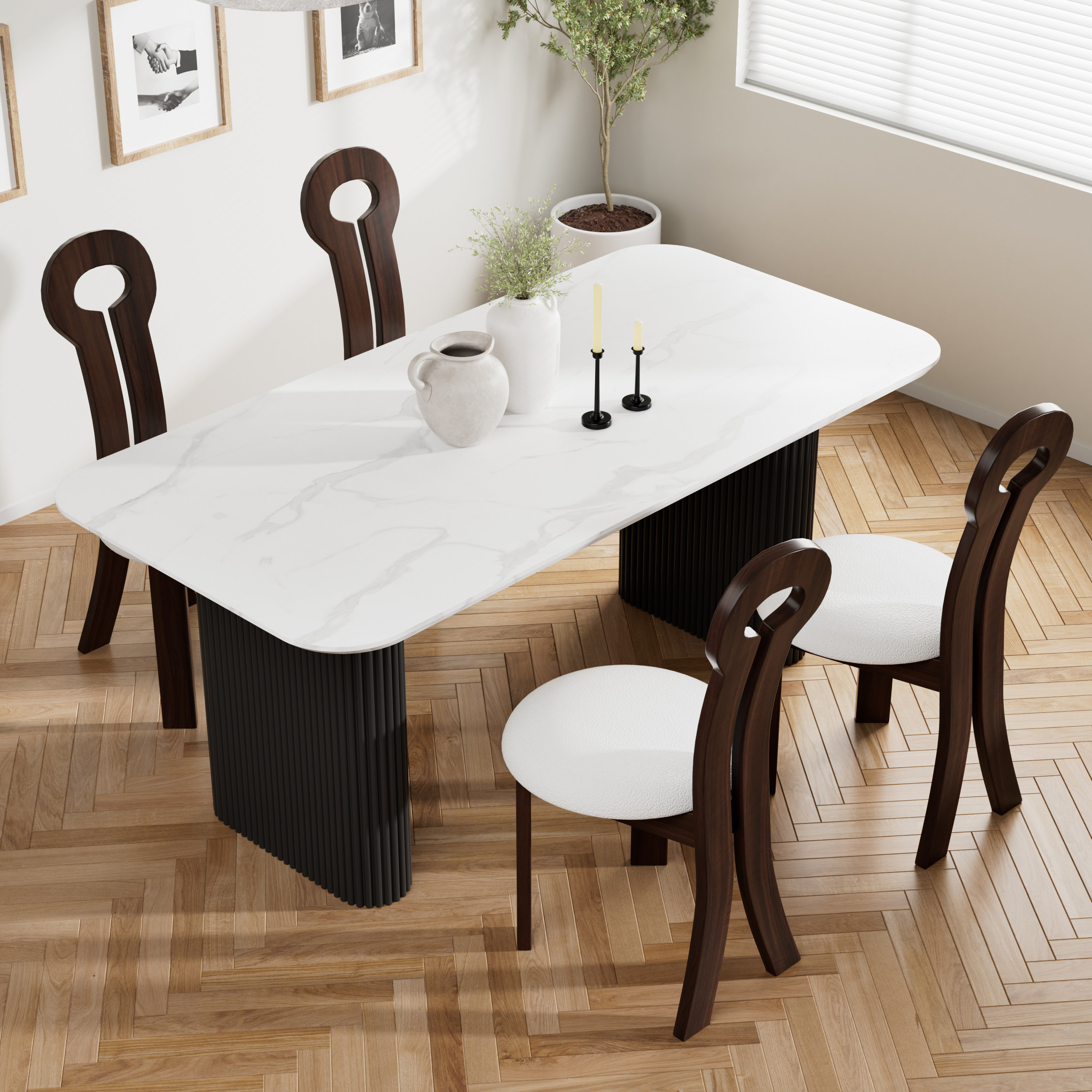 Ivy Bronx Rectangle Marble Texture Dining Table Set | Wayfair
