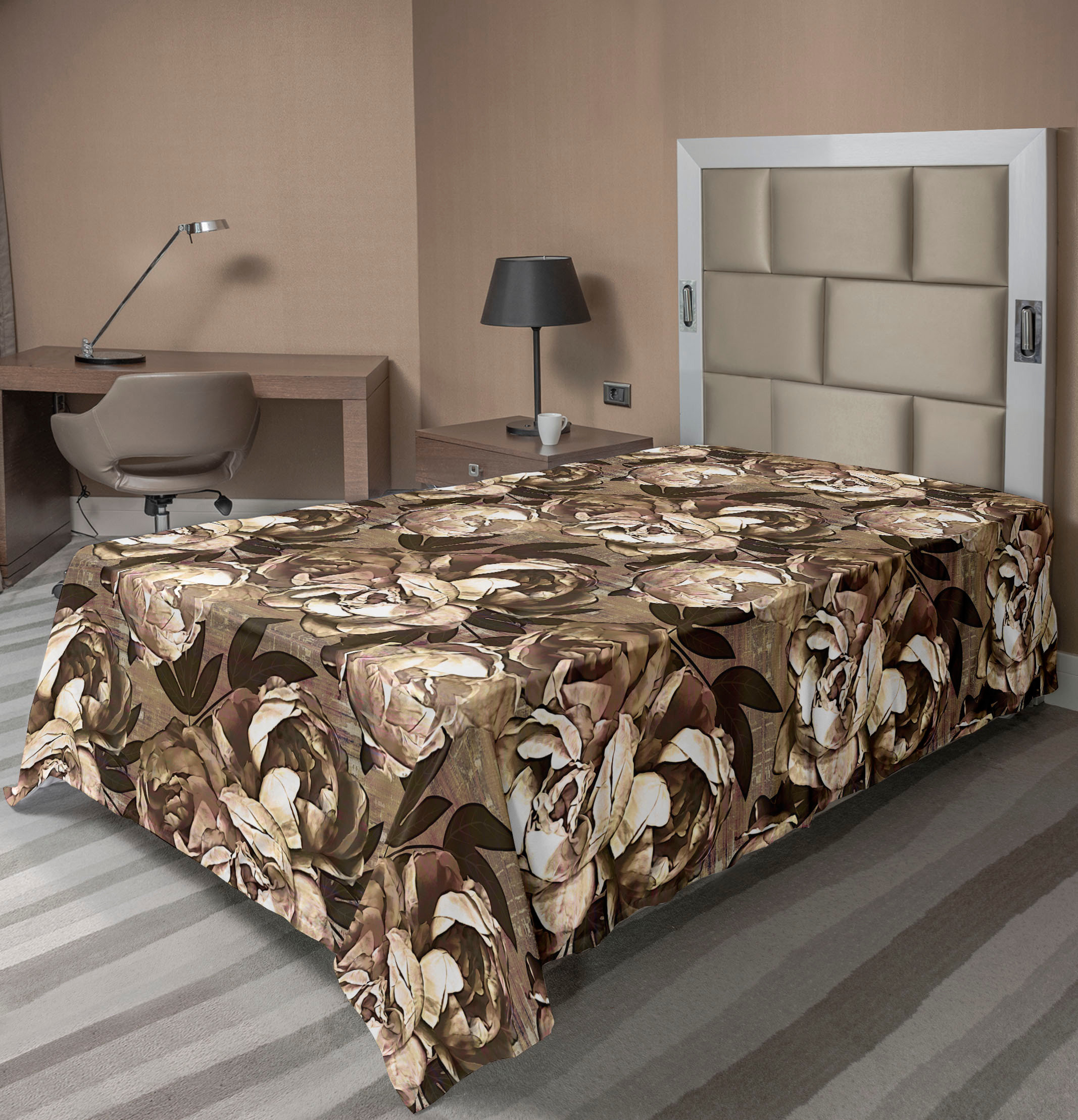 Ambesonne Vintage Flat Sheet Abstract Nostalgic Peony Pale Brown and ...