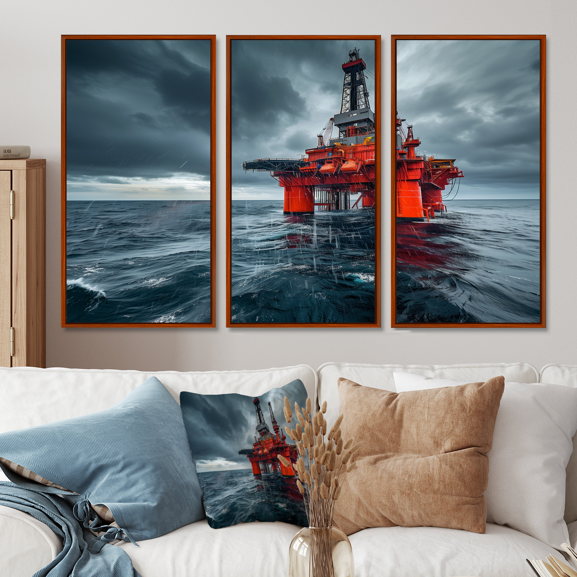 Beachcrest Home™ Red Grey Winter Drilling Dynamics Oil Rig - Oil Rigs ...