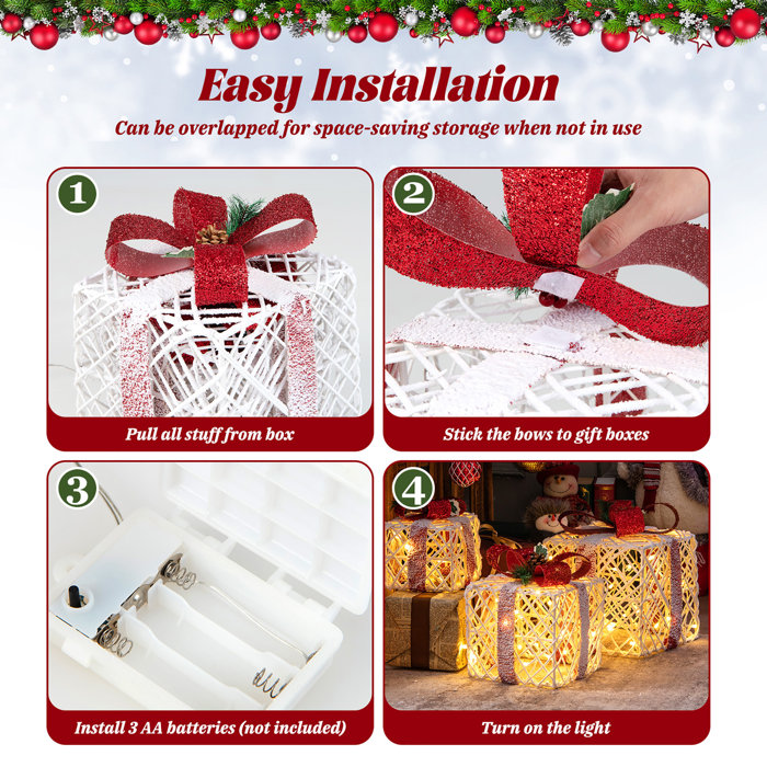 The Holiday Aisle® 3 Piece Christmas Present Boxes Festival Lighted ...