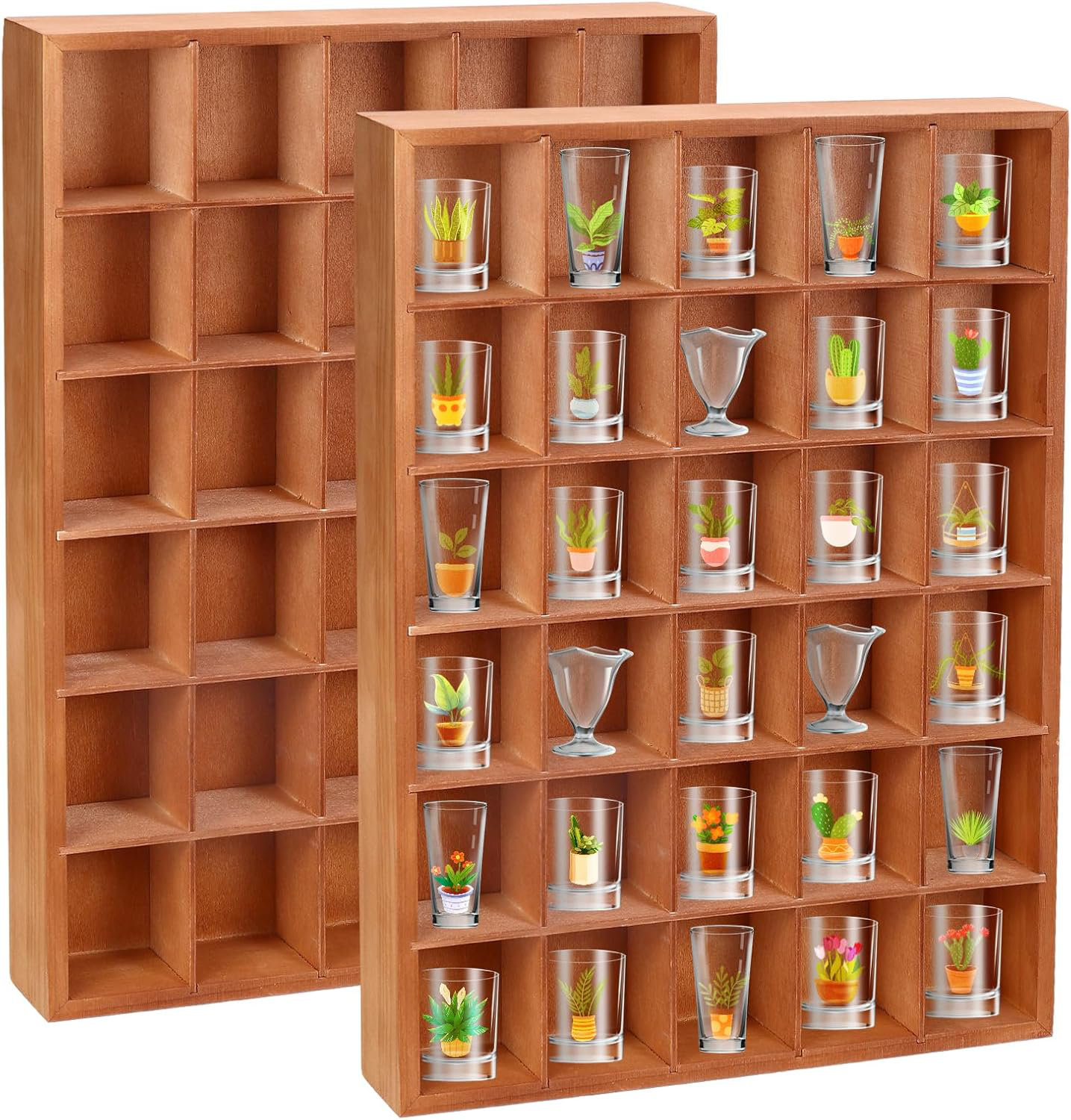 Alcott Hill® 2 Pcs Brown Wooden Shot Glass Display Case With Removable ...