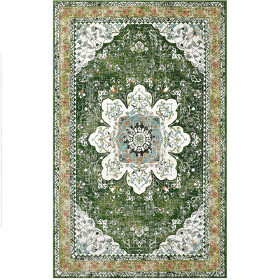 Orren Ellis Machine Washable Green Area Rug | Wayfair