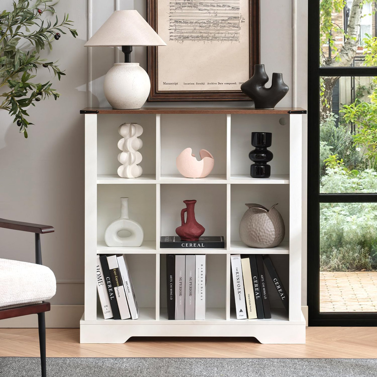 Winston Porter 9-Cube LED Bookshelf - Mid-Century Modern Wood Storage ...