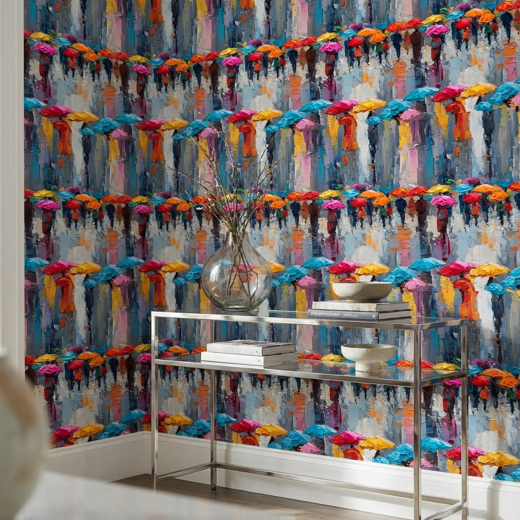 Lark Manor™ Cityscape Wallpaper Umbrellas Vibrant Decorative Mural ...