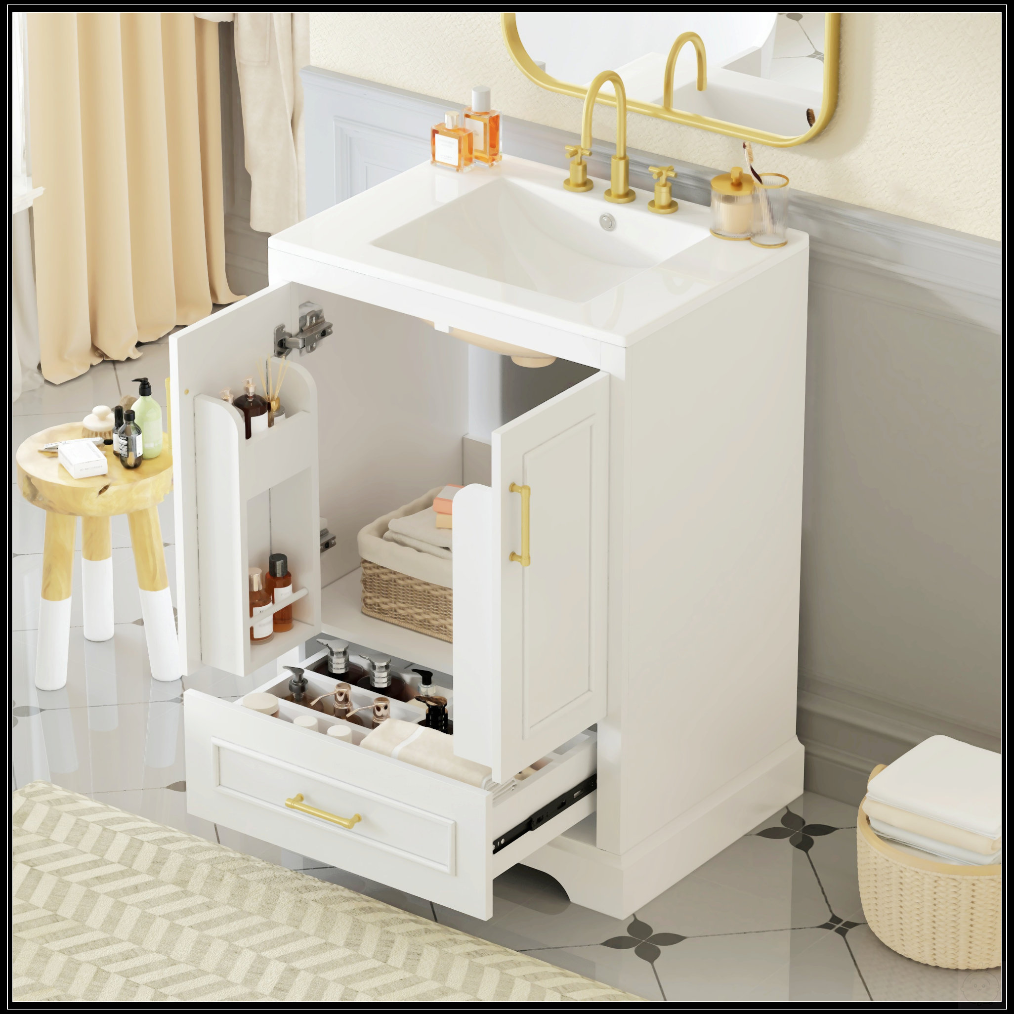 Latitude Run® 24 Inch Bathroom Vanity With Sink, MDF Cabinet, Solid ...