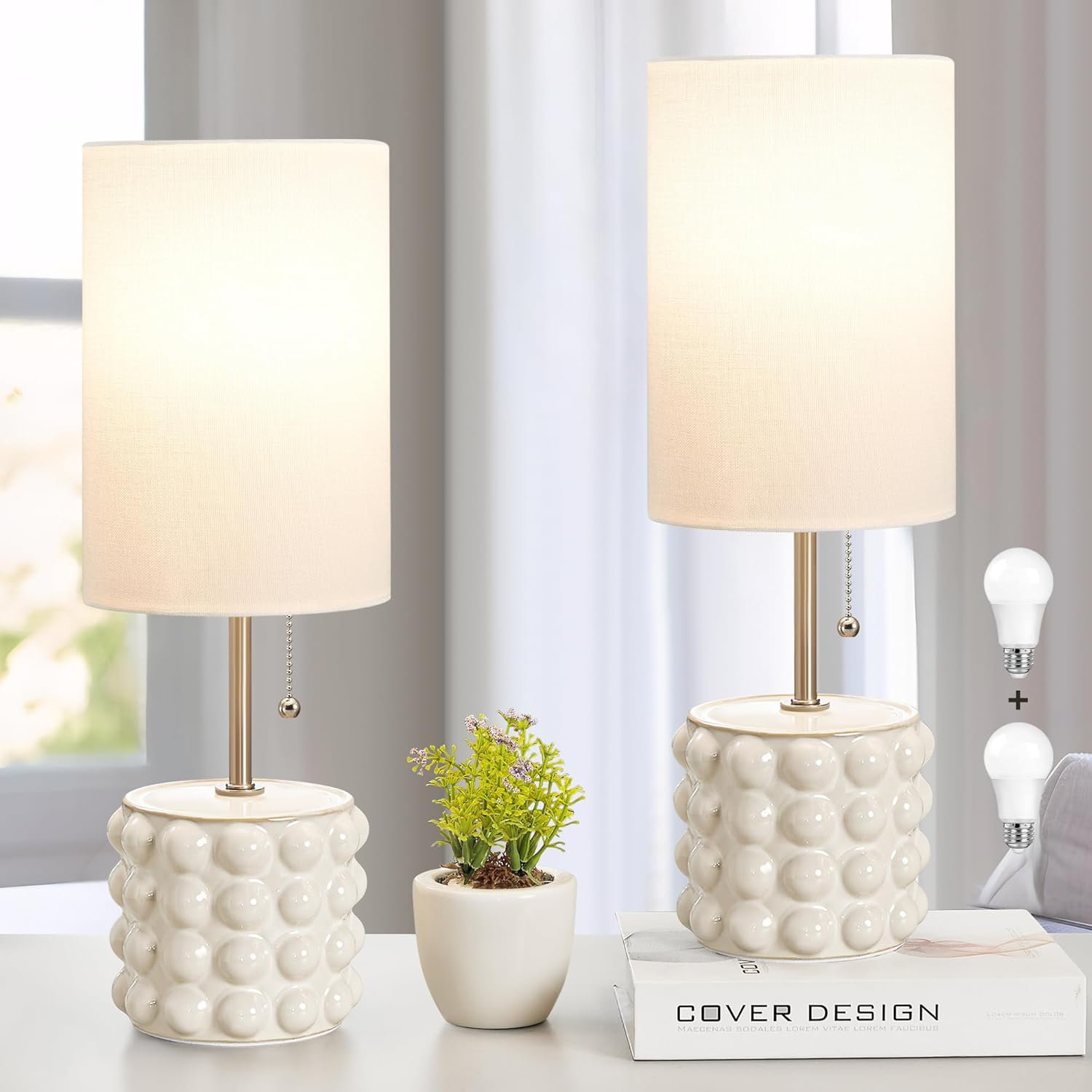 Dakota Fields Small Bedside Table Lamps, Modern Pull Chain Nightstand ...