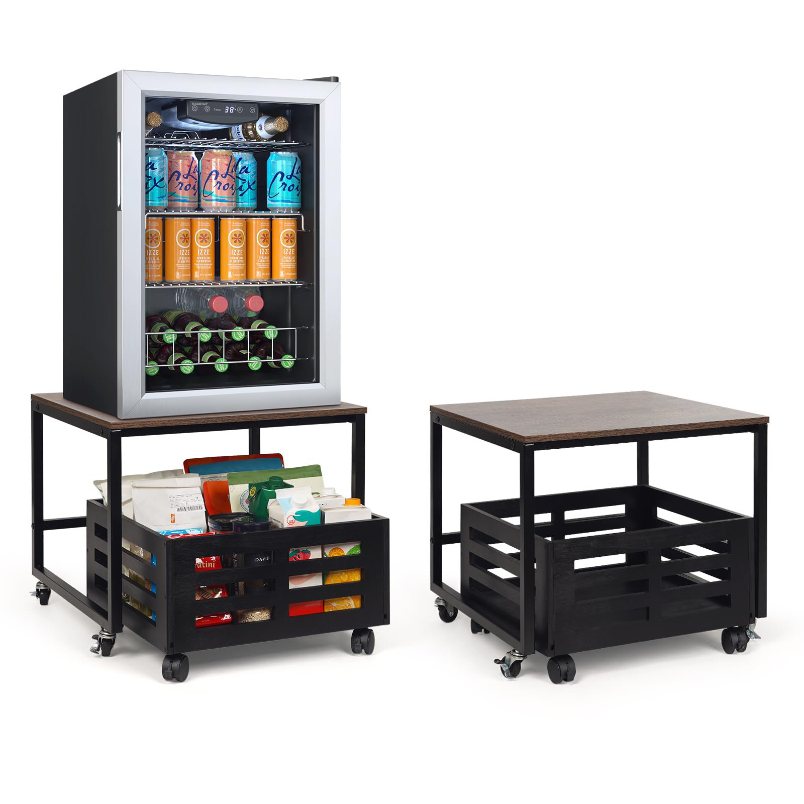 17 Stories Mini Fridge Stand With Storage Drawer Basket, Mobile Small ...