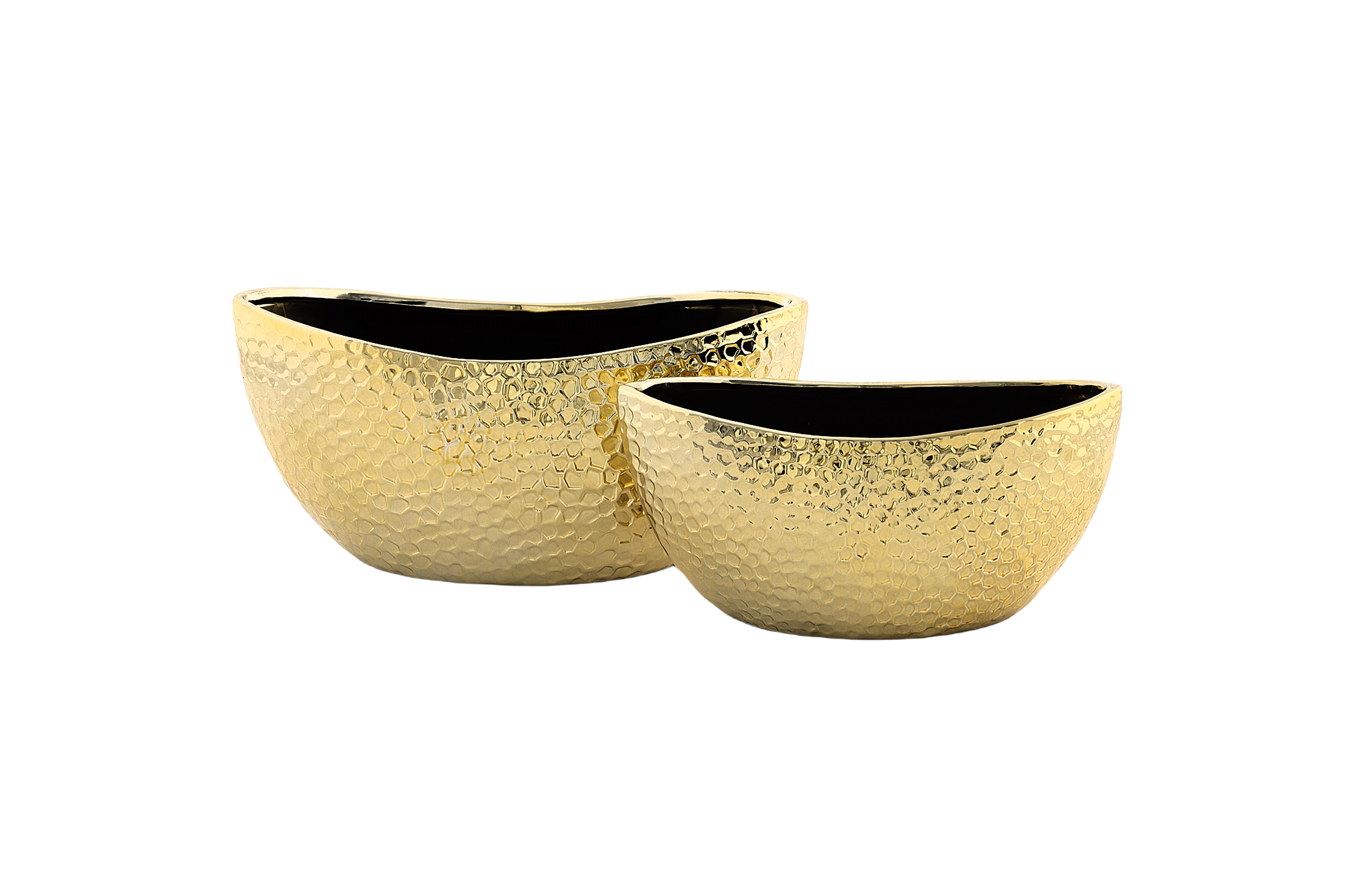 17 Stories Ceramic Oval Pot Set Of Two Gloss Finish Gold | Wayfair