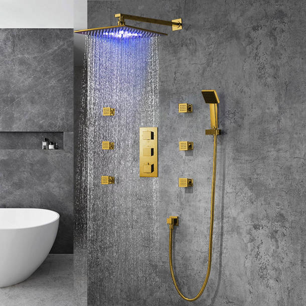 FontanaShowers Rome Rainfall Waterfall Remote Controlled LED Recessed ...