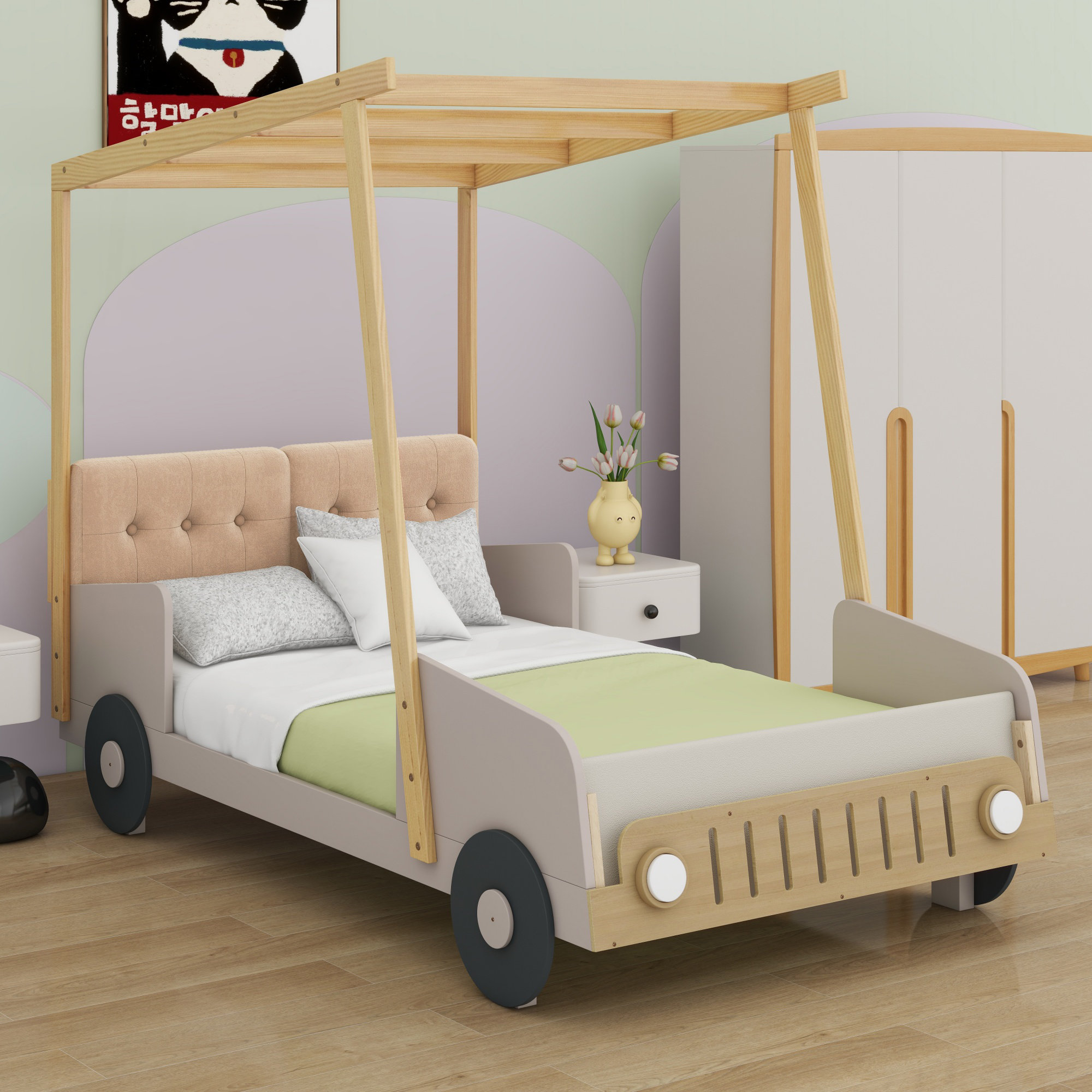 Ivy Bronx Car Bed With Pillow, Ceiling Cloth And LED | Wayfair