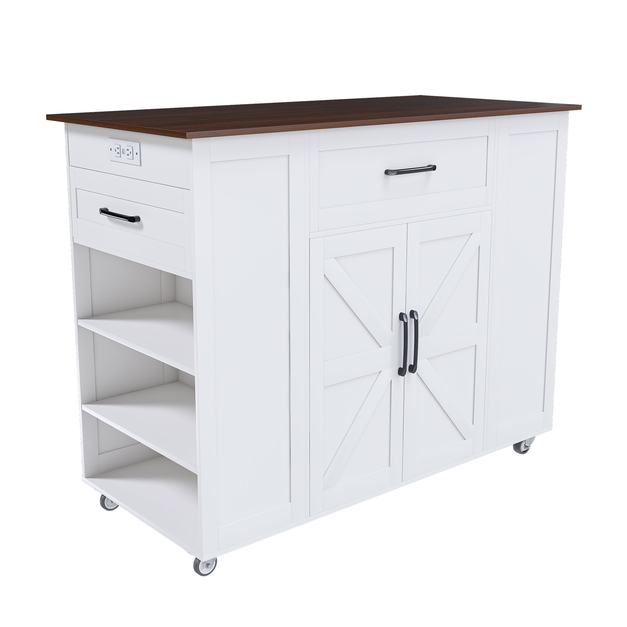Ophelia & Co. 46 Inch Kitchen Island on Wheels with Storage, Power ...
