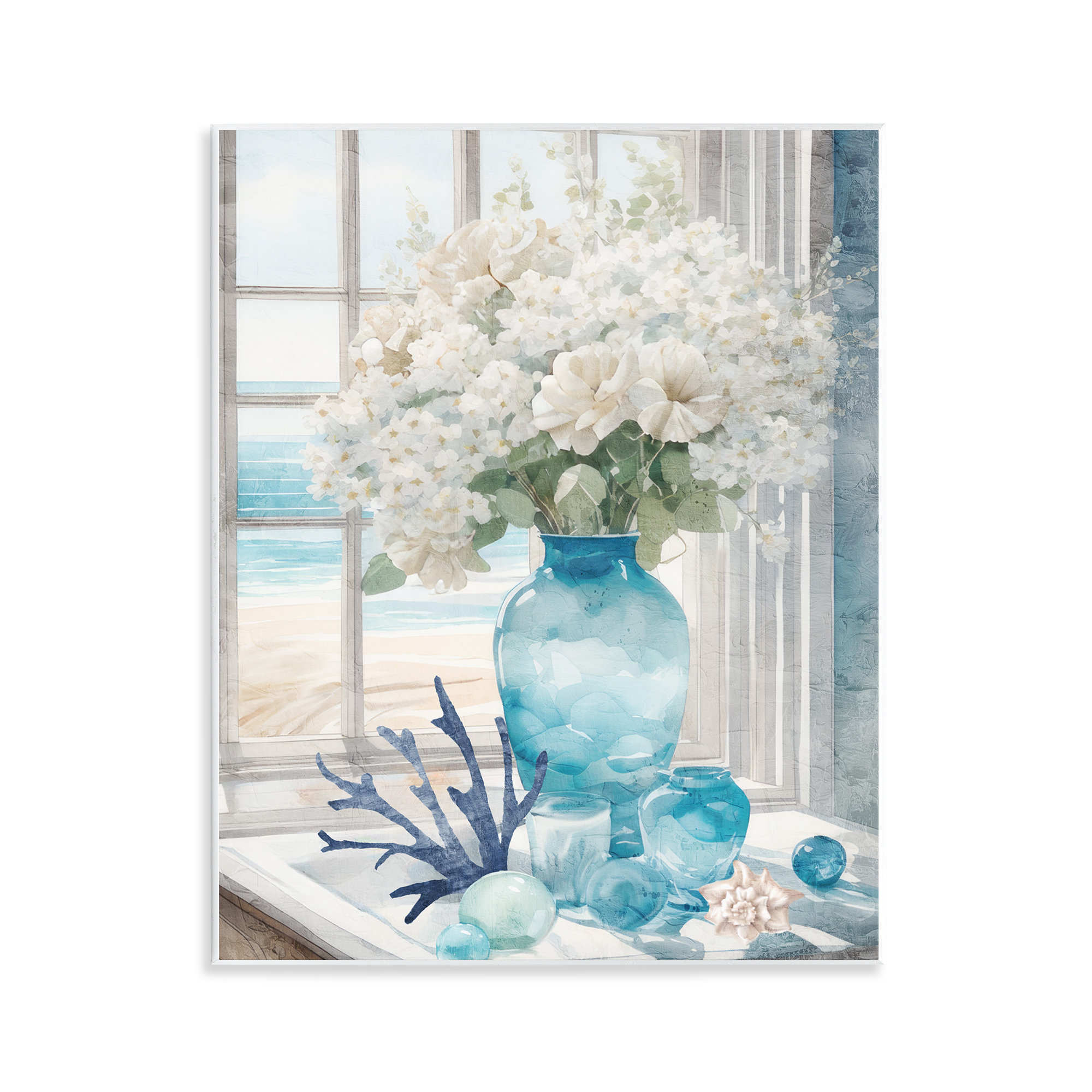 Stupell Industries Coastal Flower Vase Wall Plaque Art by Kim Allen ...